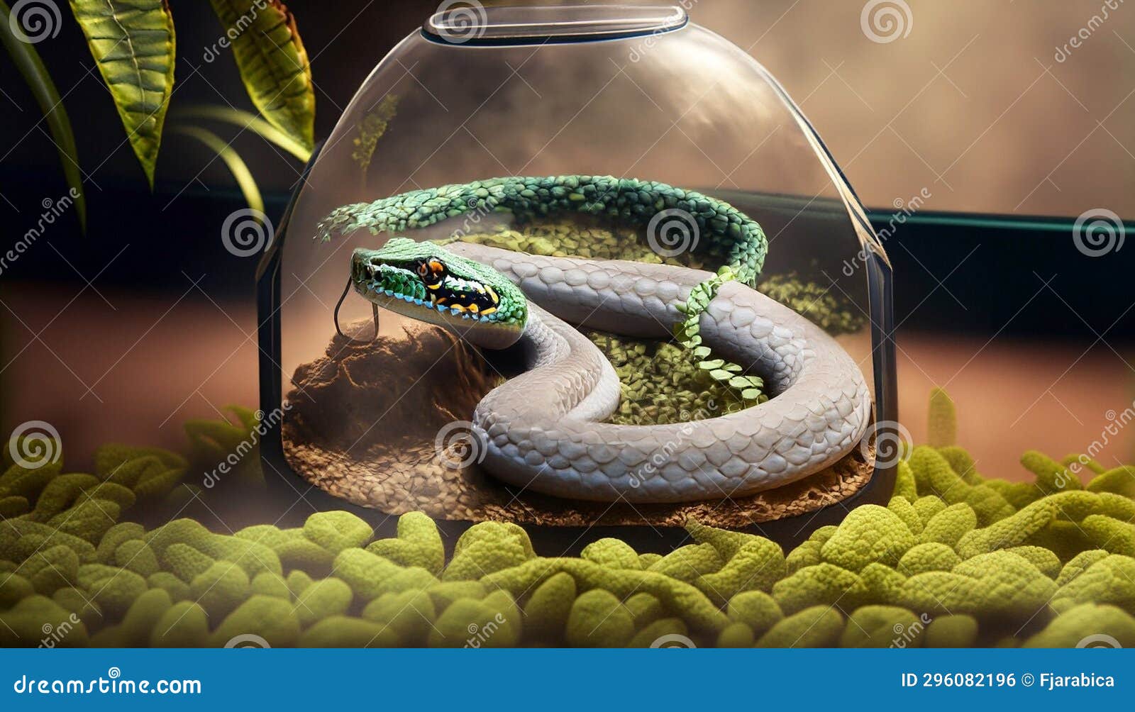 Snake in terrarium stock illustration. Illustration of frog - 296082196