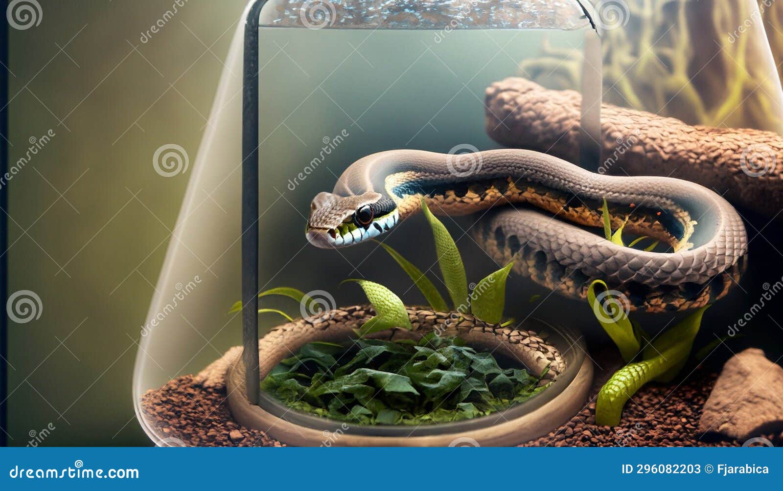 Snake in terrarium stock illustration. Illustration of frog - 296082203