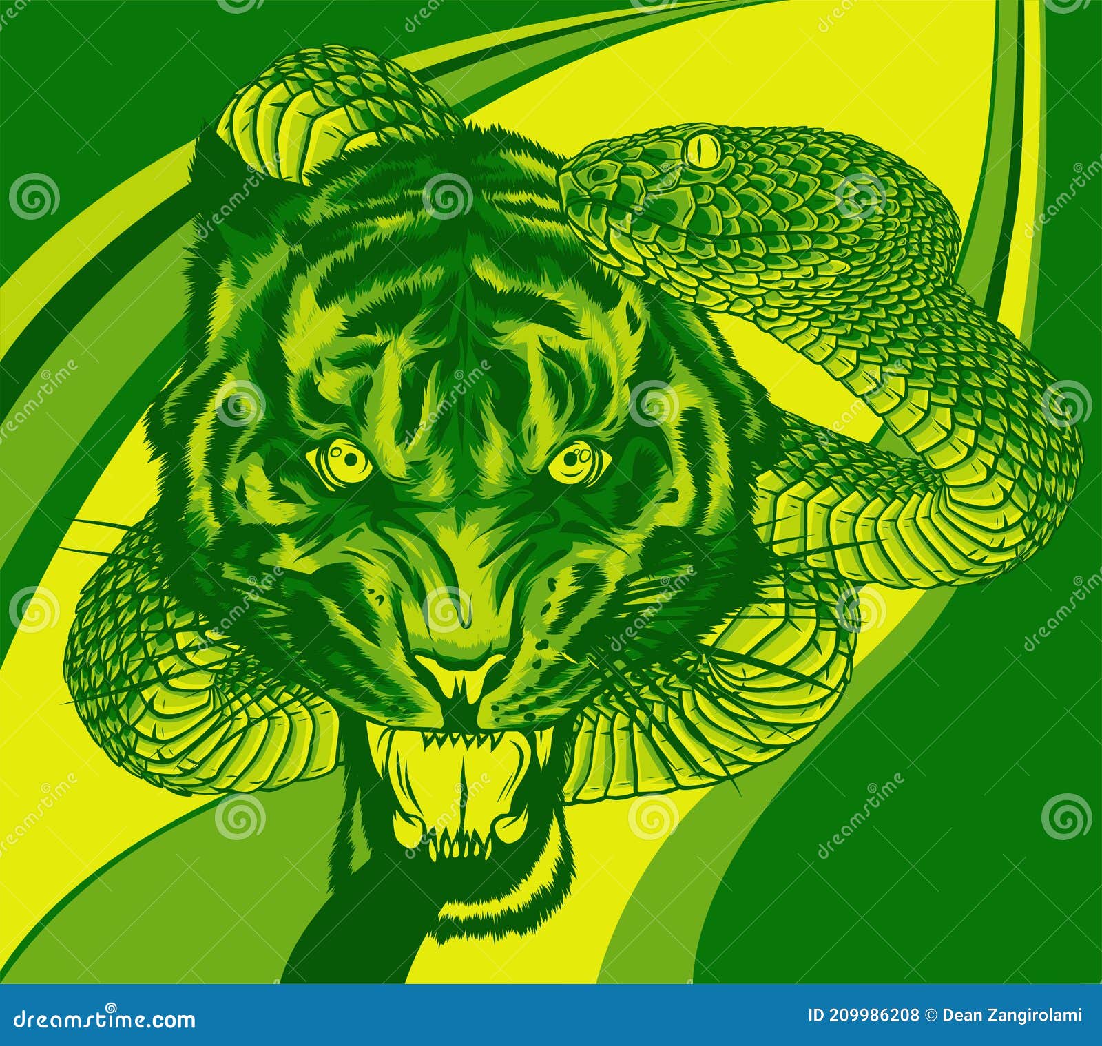 Snake and Tiger Fighting, Vector Illustration Art Stock Vector ...