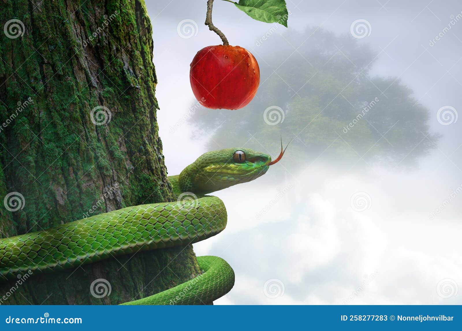 Snake on a Tree with an Apple Fruit Stock Image - Image of garden ...