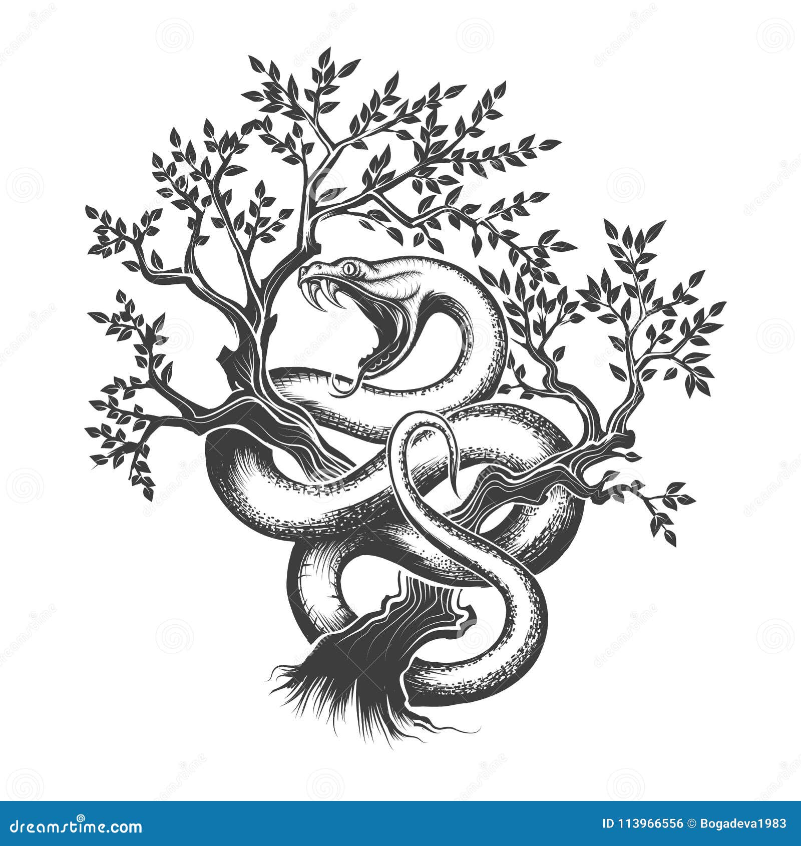 The Snake on a Tree stock illustration. Illustration of terror - 113966556