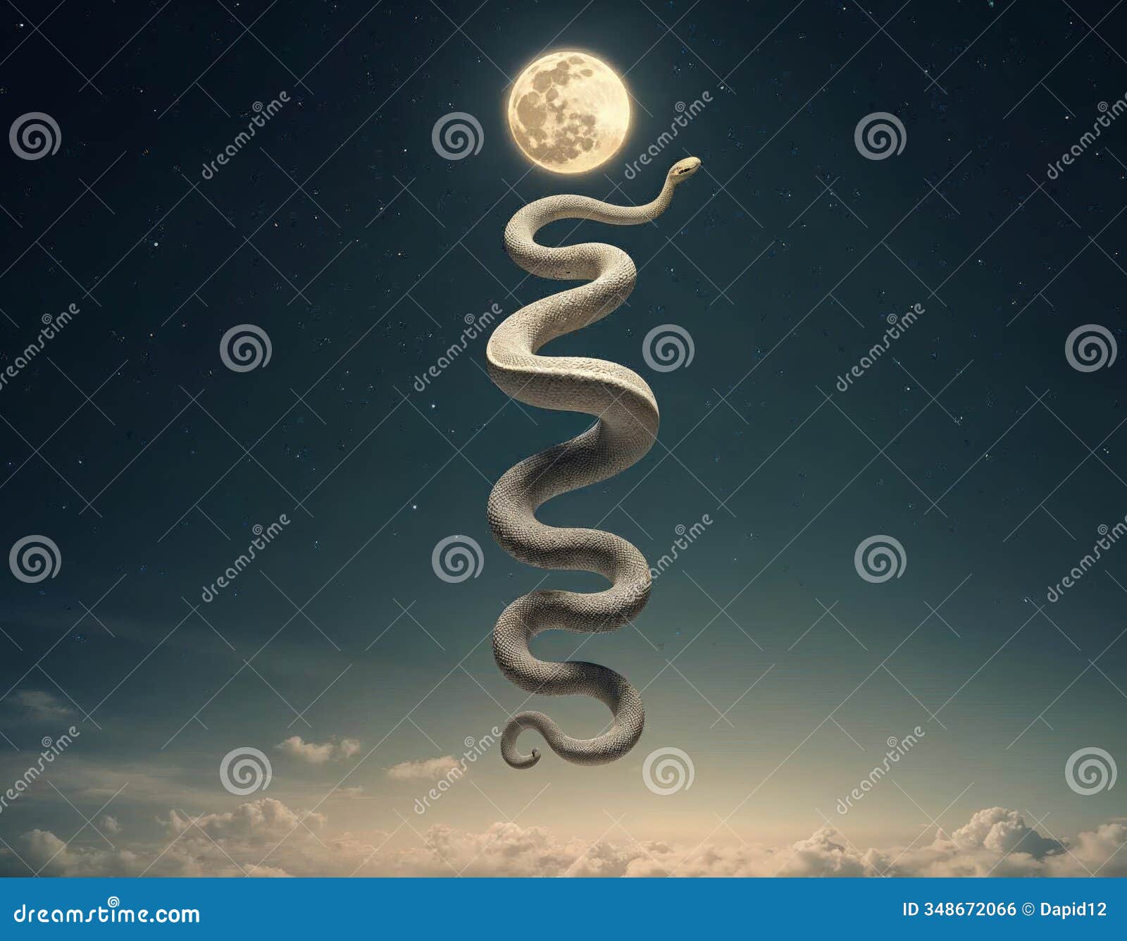 A Snake is Winding through a Lunar Full Moon in the Sky with Clouds ...