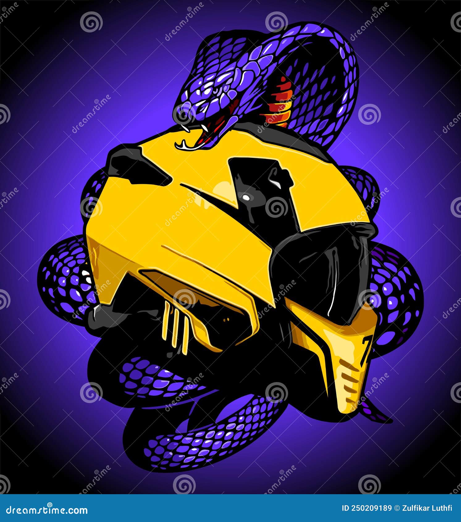 A snake wrapped helmet stock vector. Illustration of drawing - 250209189