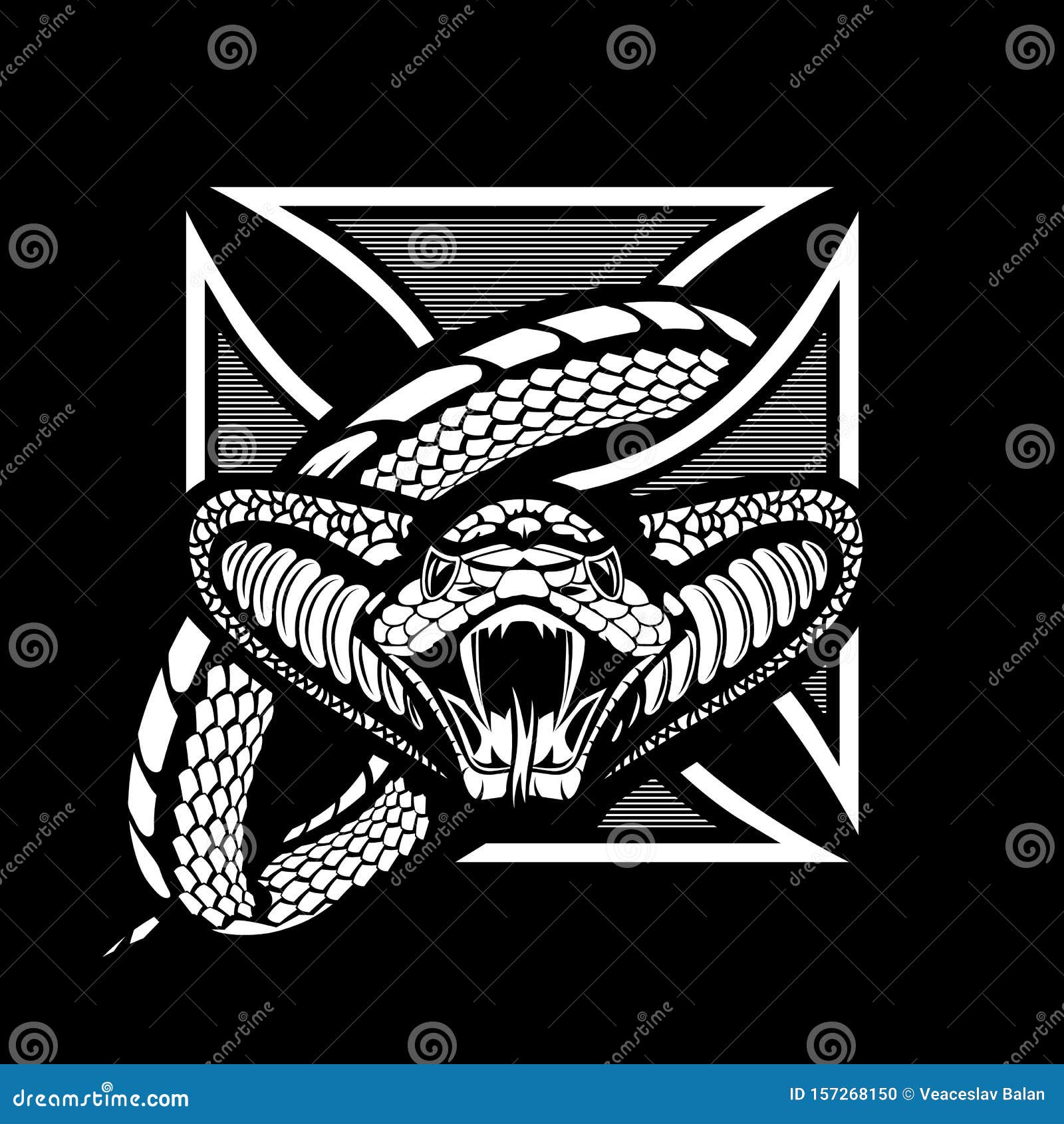 Snake Wrapped Knight`s Cross, One-color Template Stock Vector ...
