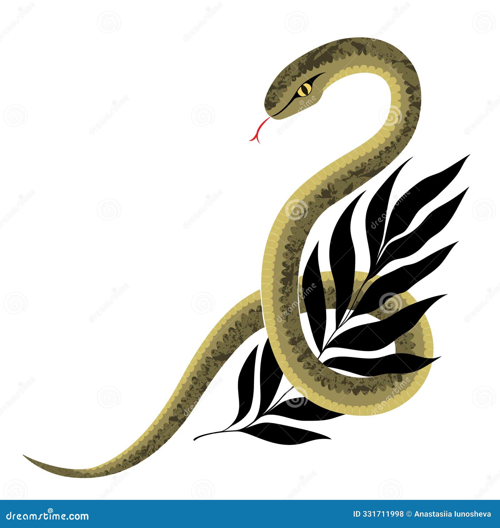 Snake Wraps Around Leaf. Beautiful Graphic Illustration Stock Vector ...