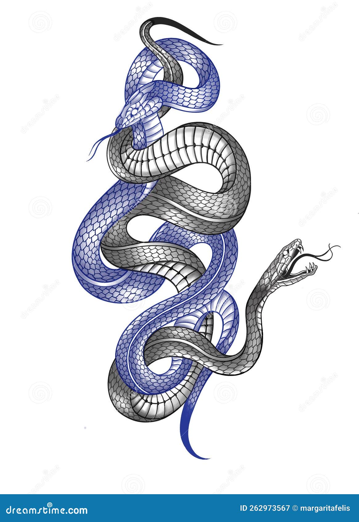 Snakes Black and Blue Tattoo Design Stock Illustration - Illustration ...