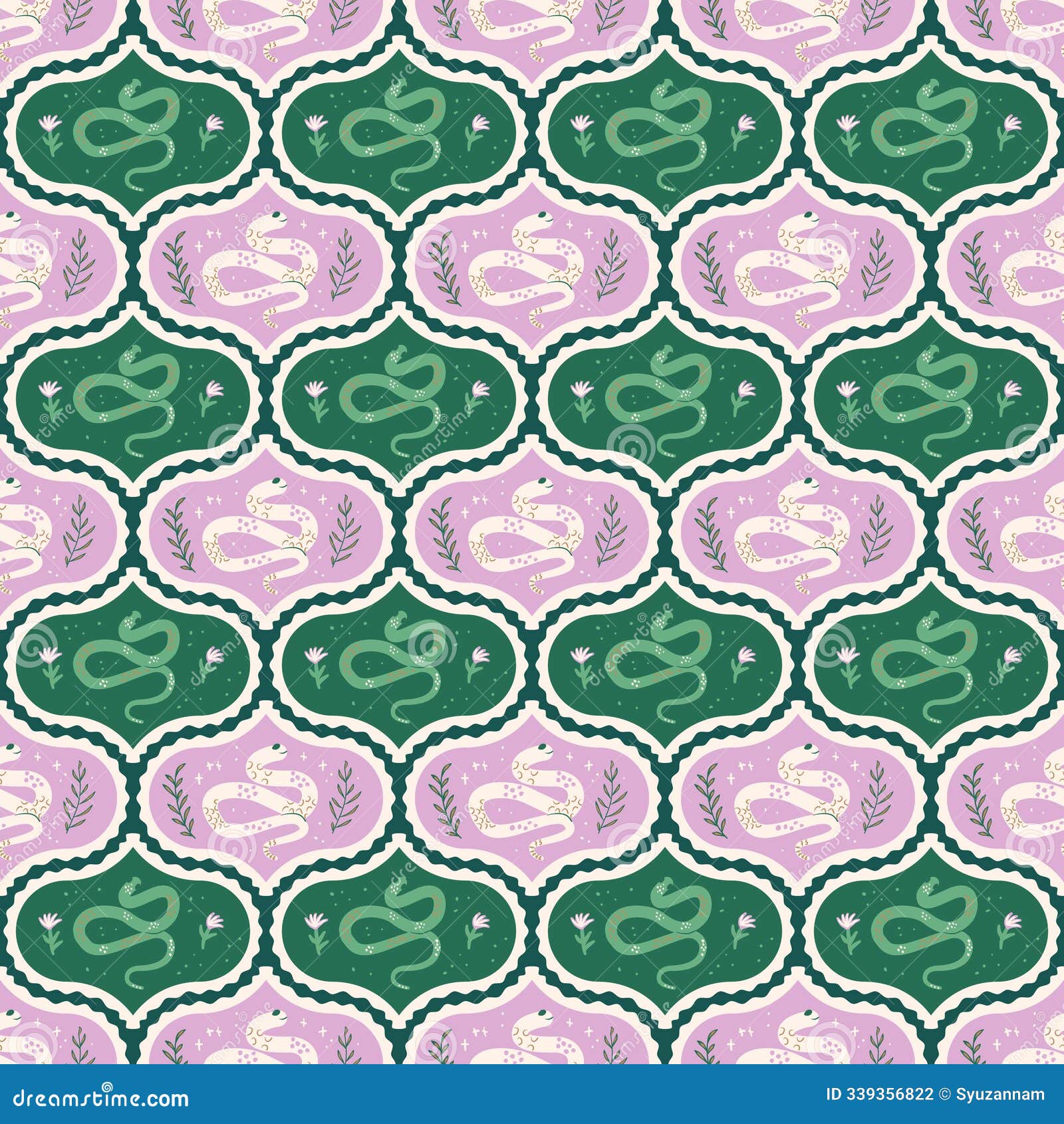 Snakes Damask Seamless Pattern. Reptiles Repeat Background. Animal ...