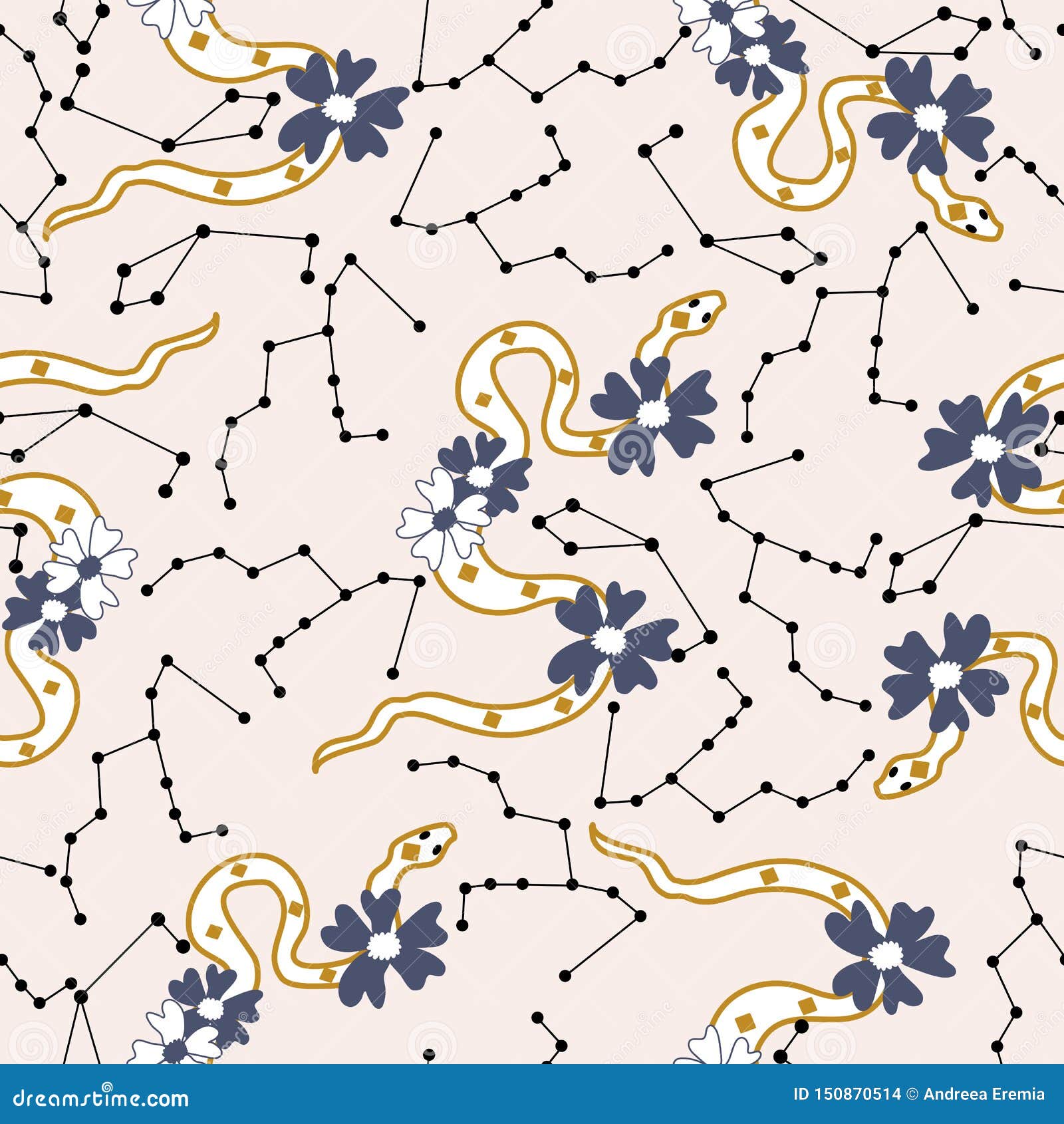 Snakes and Flowers in a Seamless Pattern Design Stock Vector ...