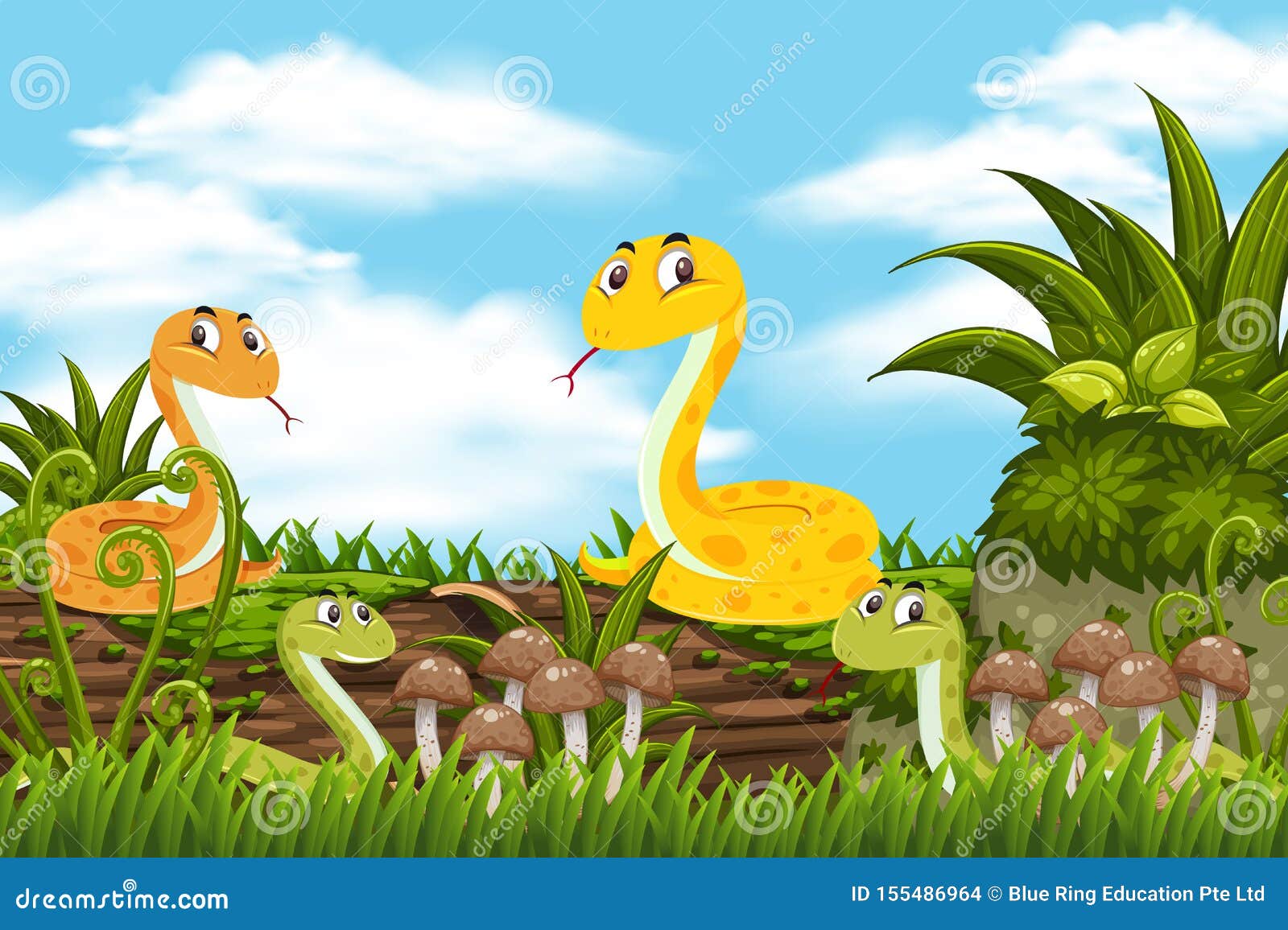 Snakes in jungle scene stock vector. Illustration of leave - 155486964