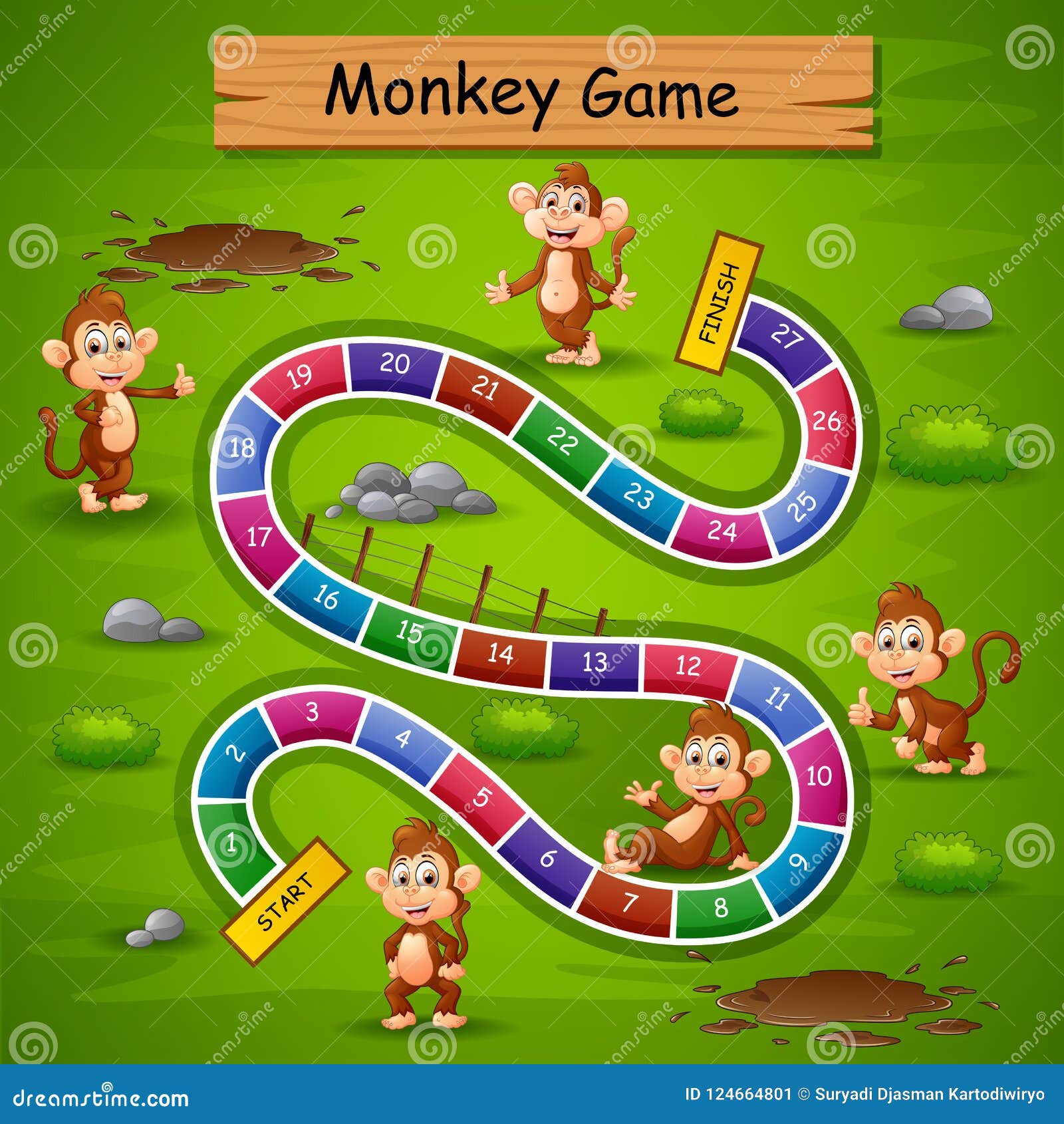 Snakes and Ladders Game Monkey Theme Stock Vector - Illustration of ...