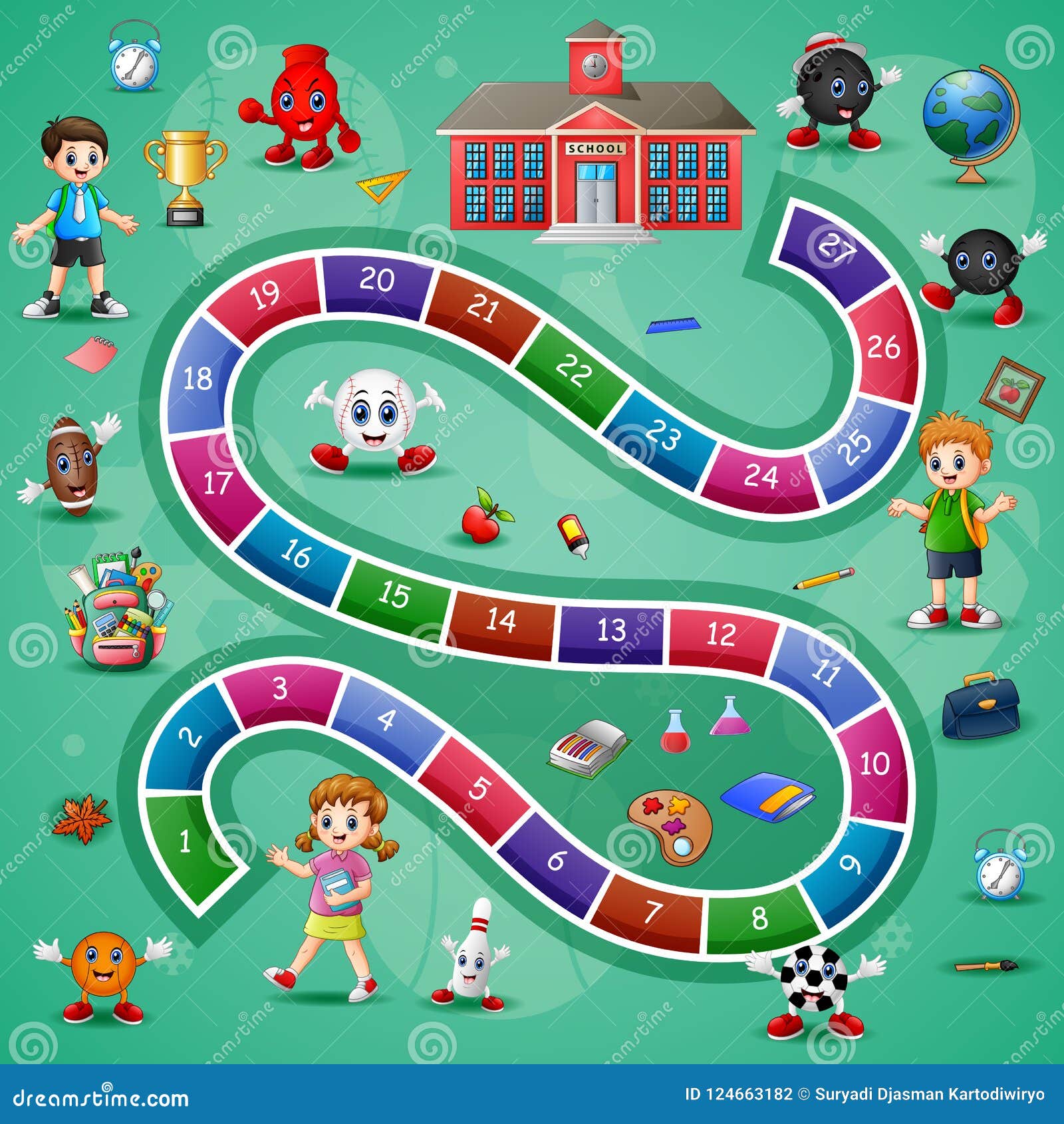 Snakes and Ladders Game School Theme Stock Vector - Illustration of ...