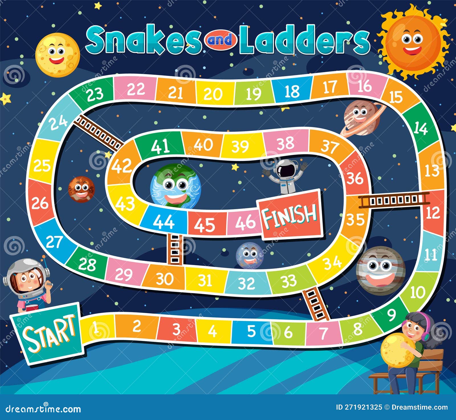 Snakes and Ladders Game Template Stock Vector - Illustration of joyful ...
