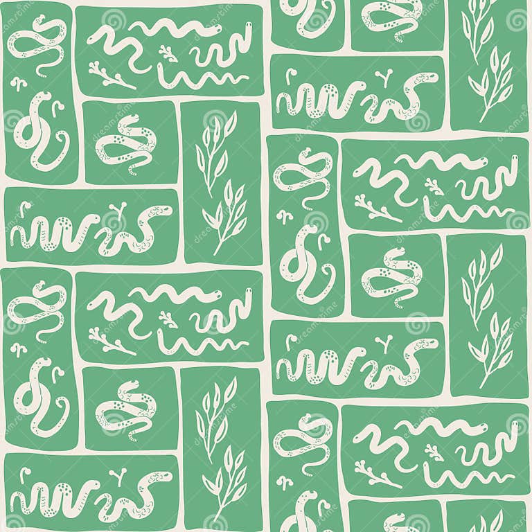Snakes Patchwork Seamless Pattern Arranged in Rectangular Segments ...