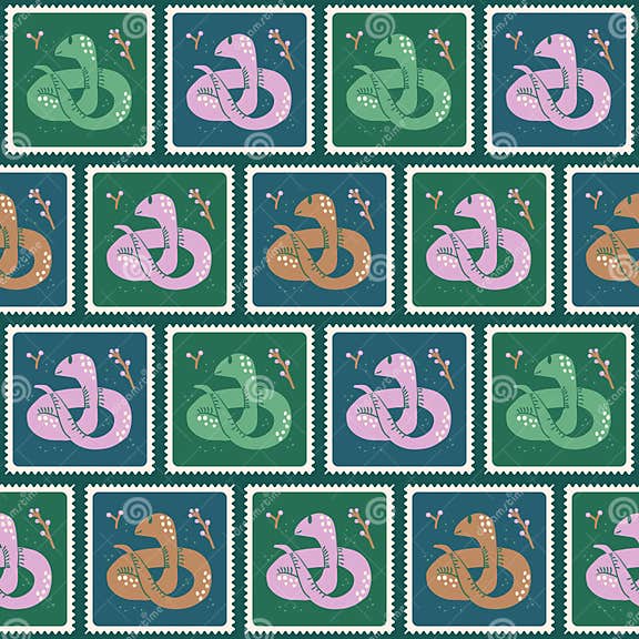 Snakes Quilted Seamless Pattern. Reptiles Patchwork Repeat Background ...