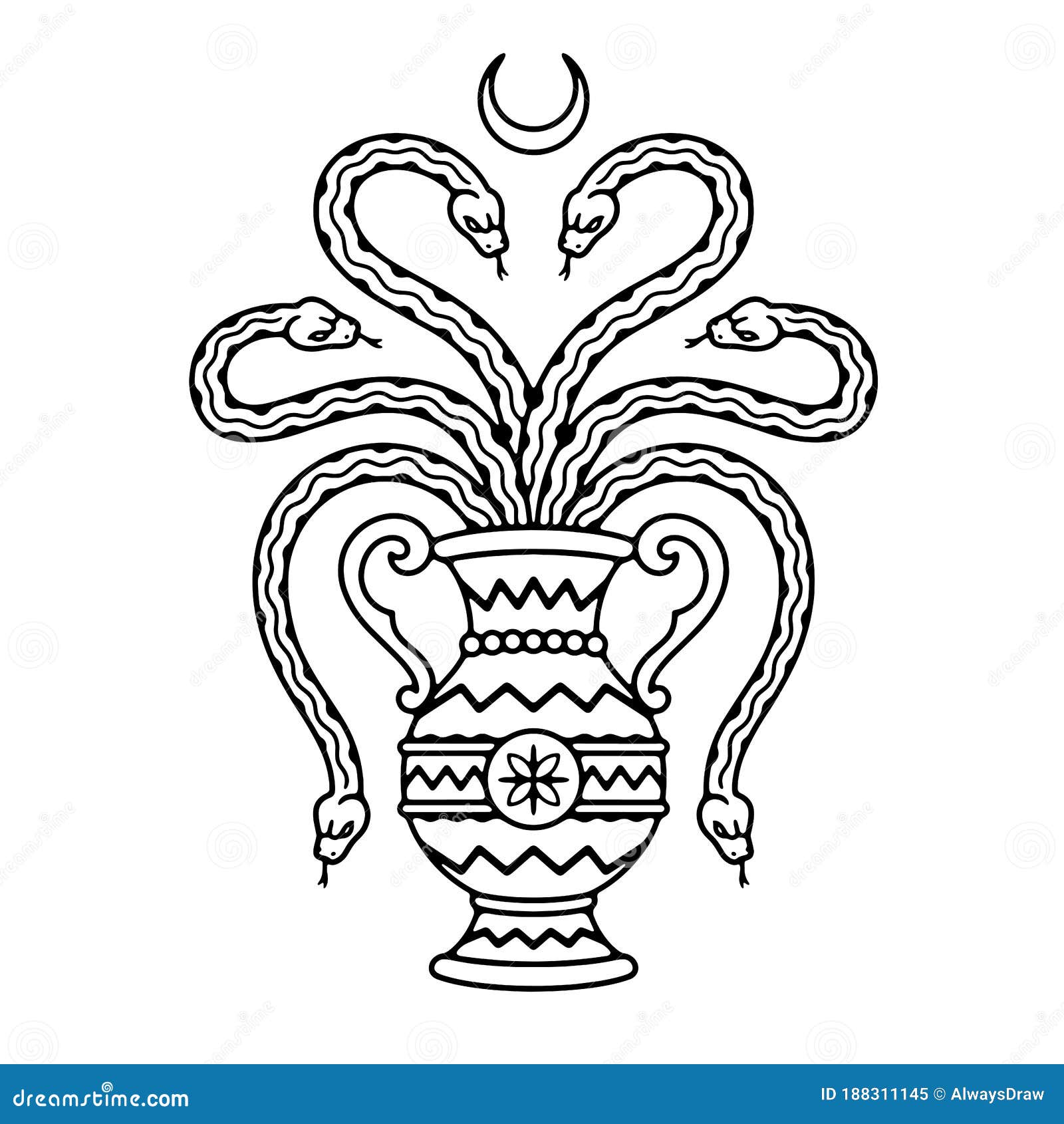 SNAKES in a VASE BLACK WHITE Stock Vector - Illustration of ornate ...