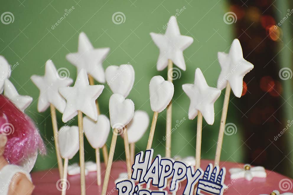 Snap of a Birthday Cake and Candy Stock Photo - Image of pink, yellow ...