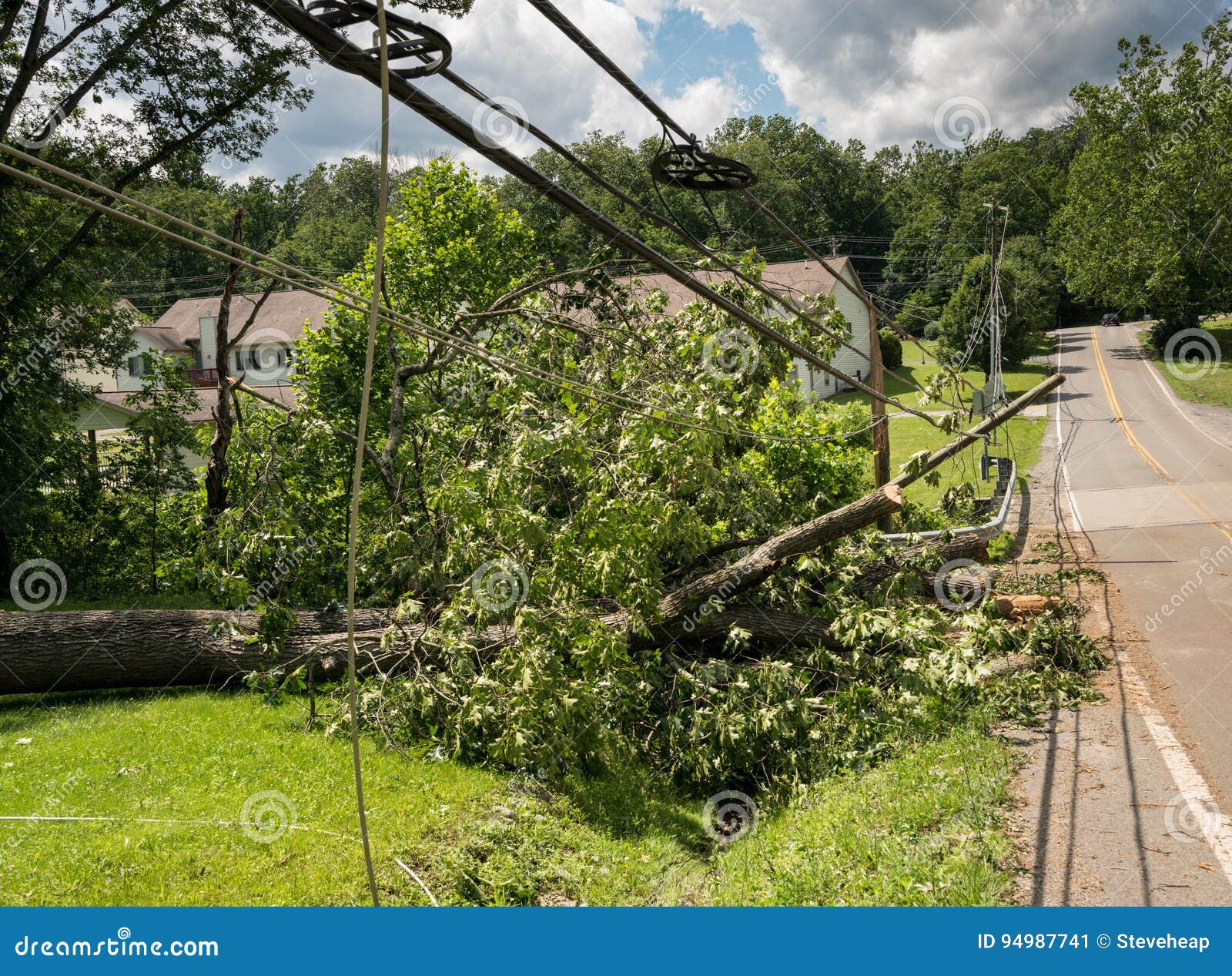 Snapped and Downed Power Post and Line after Storm Stock Image - Image ...