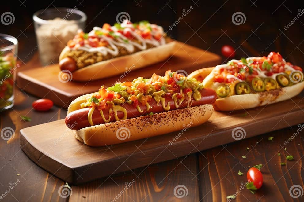 Snapshot of Three Different Types of Hot Dogs on a Table Stock Image ...
