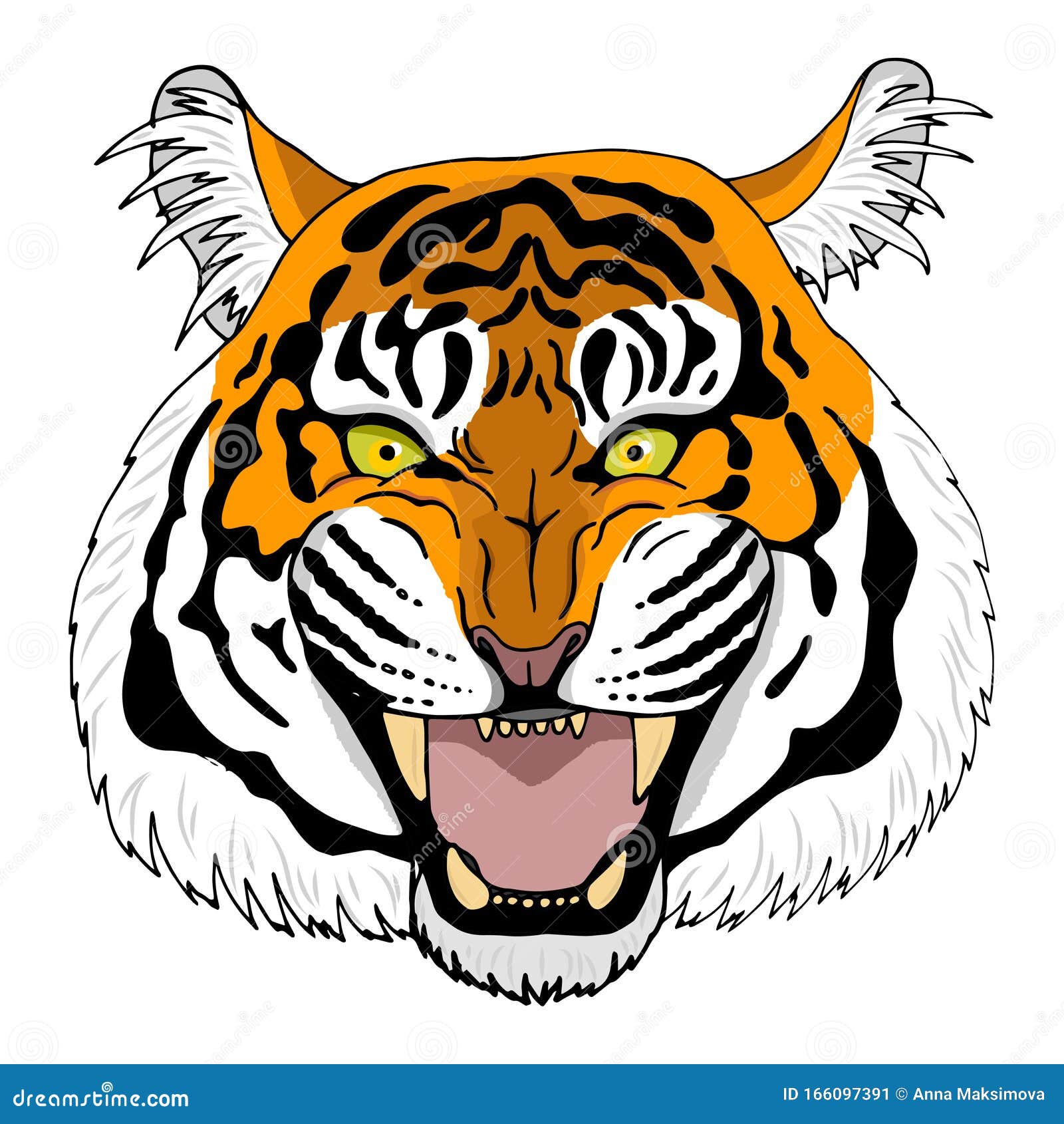 Snarling Bengal Tiger On Fire,Tiger Mascot. Cartoon Vector ...