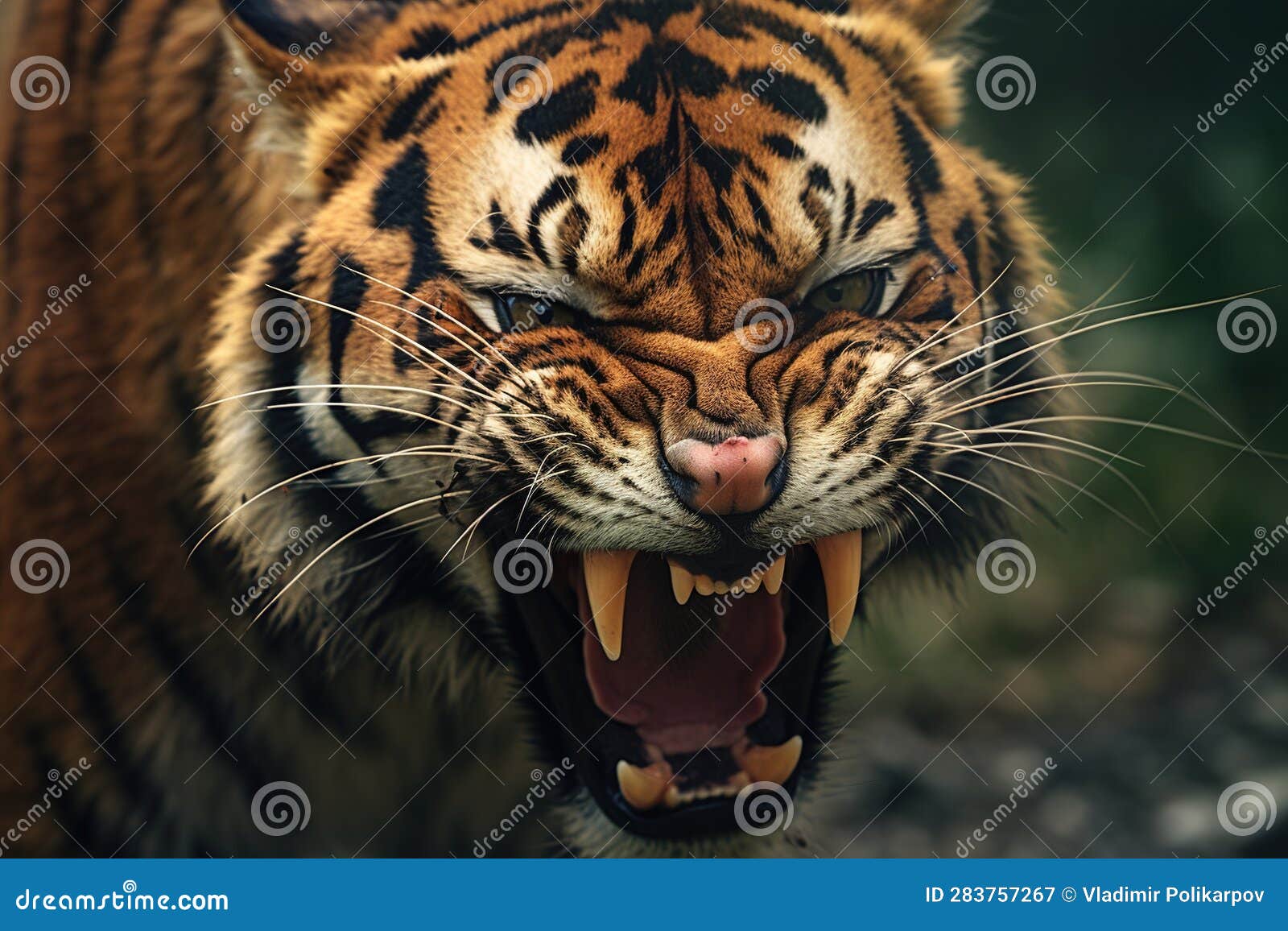Snarling Tiger with Fangs Close-up Stock Illustration - Illustration of ...