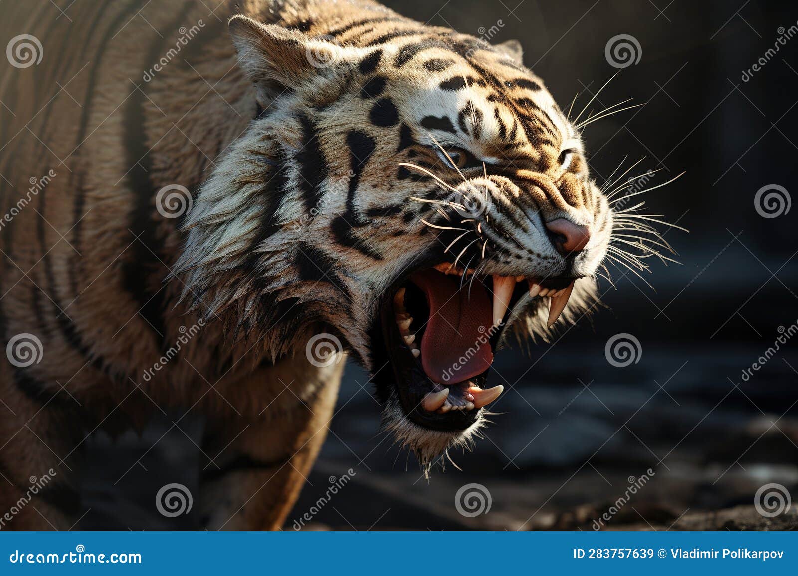 A Snarling Tiger In Profile. The Grin Of A Tiger. Detailed Drawing. The ...