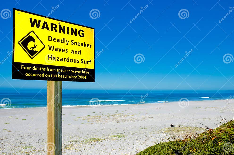 Sneaker Wave Sign stock photo. Image of danger, oregon - 11348566