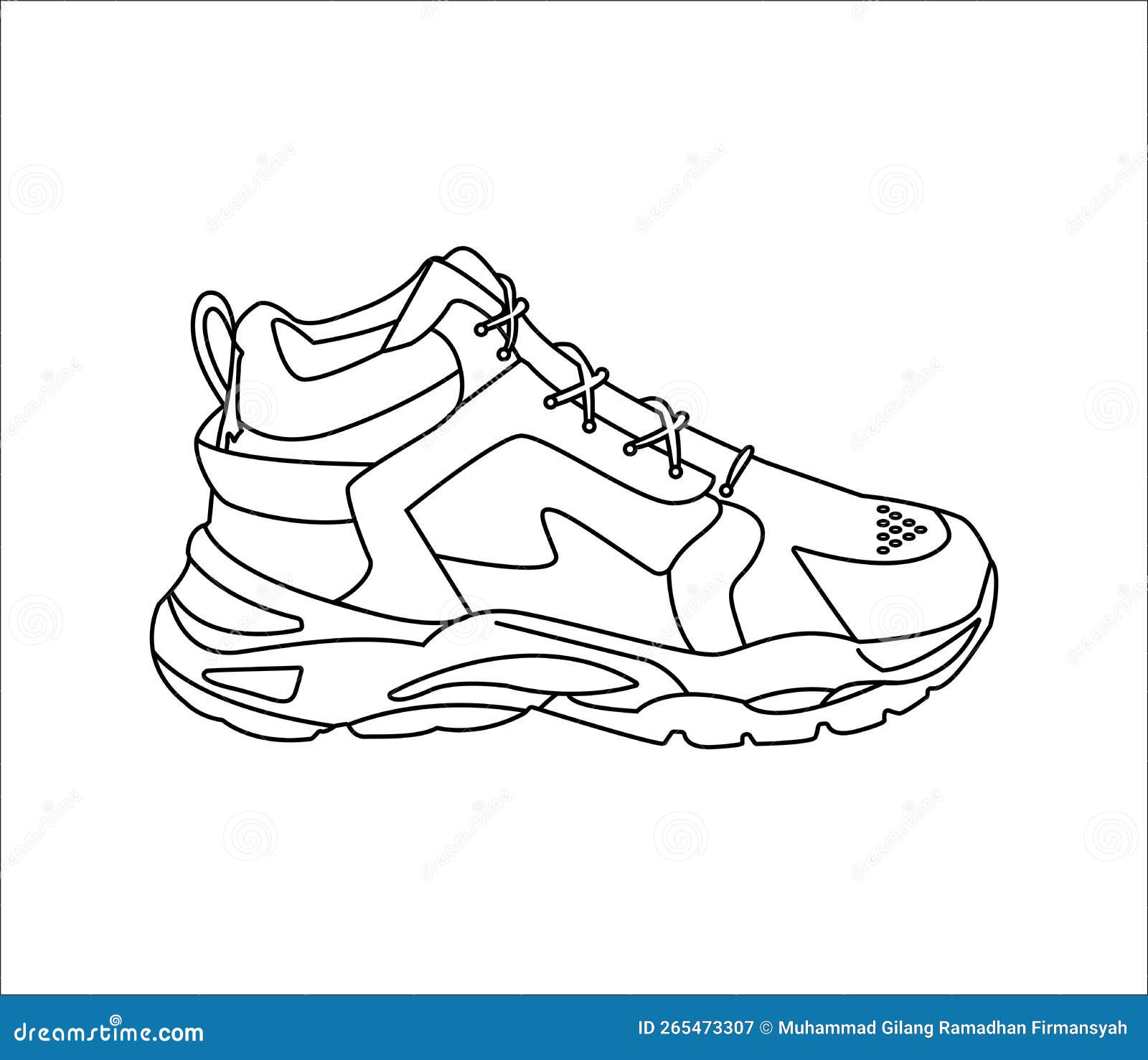 Sneakers Outline Drawing. Black Lines Of Sport Shoe On White Background ...
