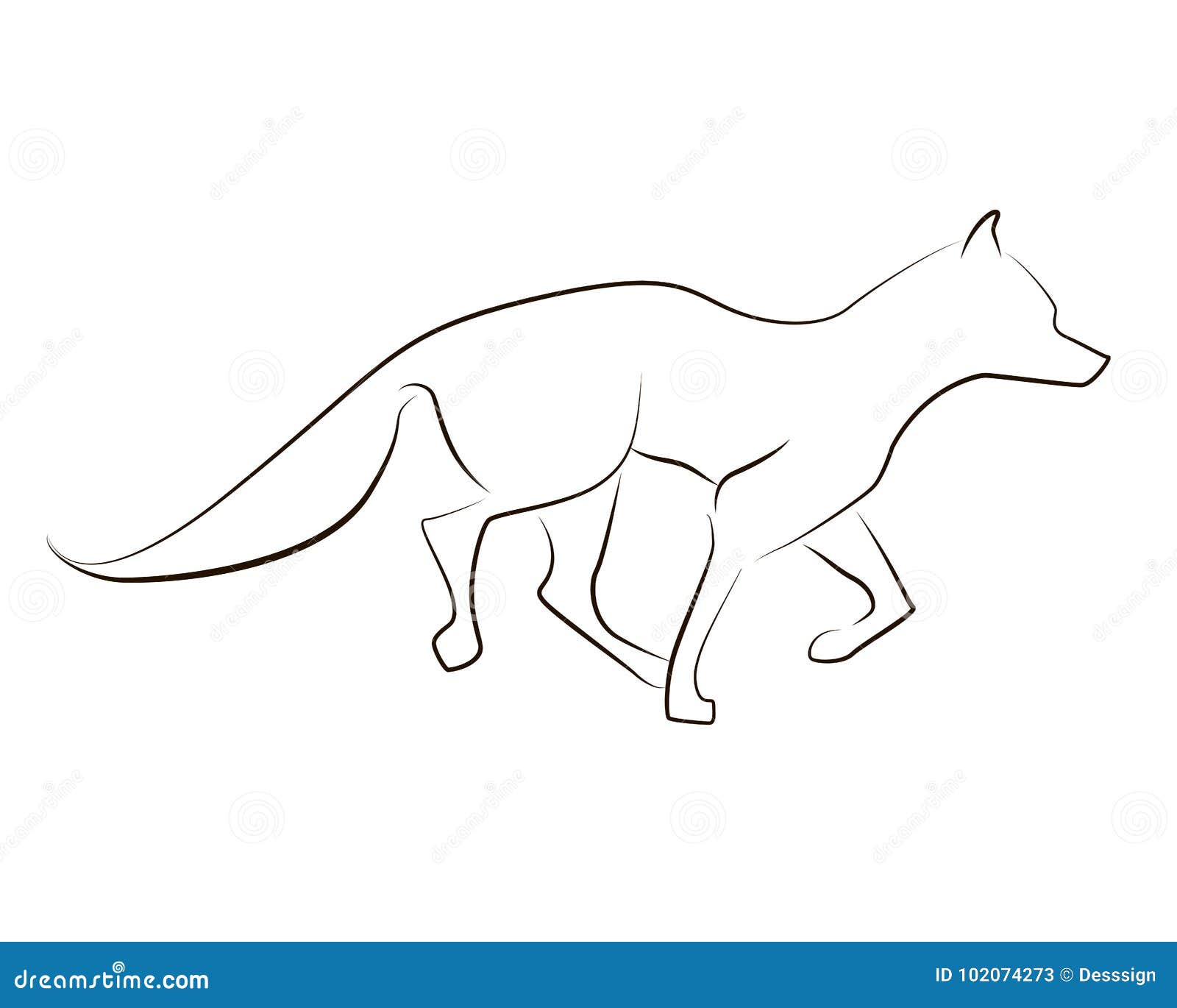 Sneaking Black Line Fox on White Background. Stock Vector ...