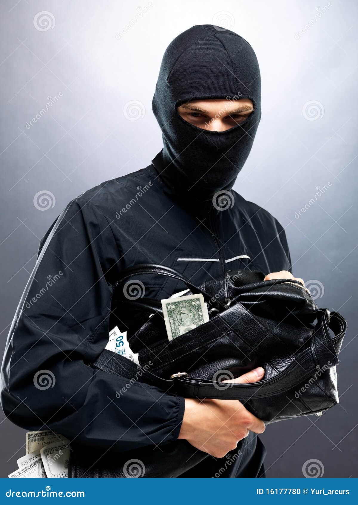 Sneaky Thief Holding a Bag Full of Money Stock Photo - Image of ...