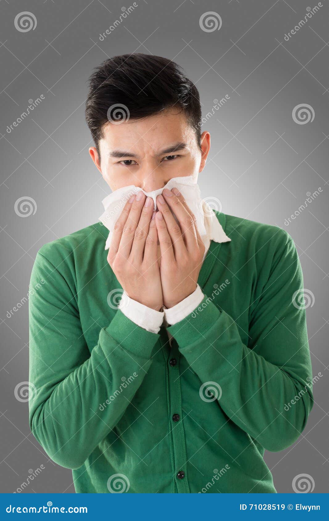 Sneezing asian man stock image. Image of fever, mask - 71028519