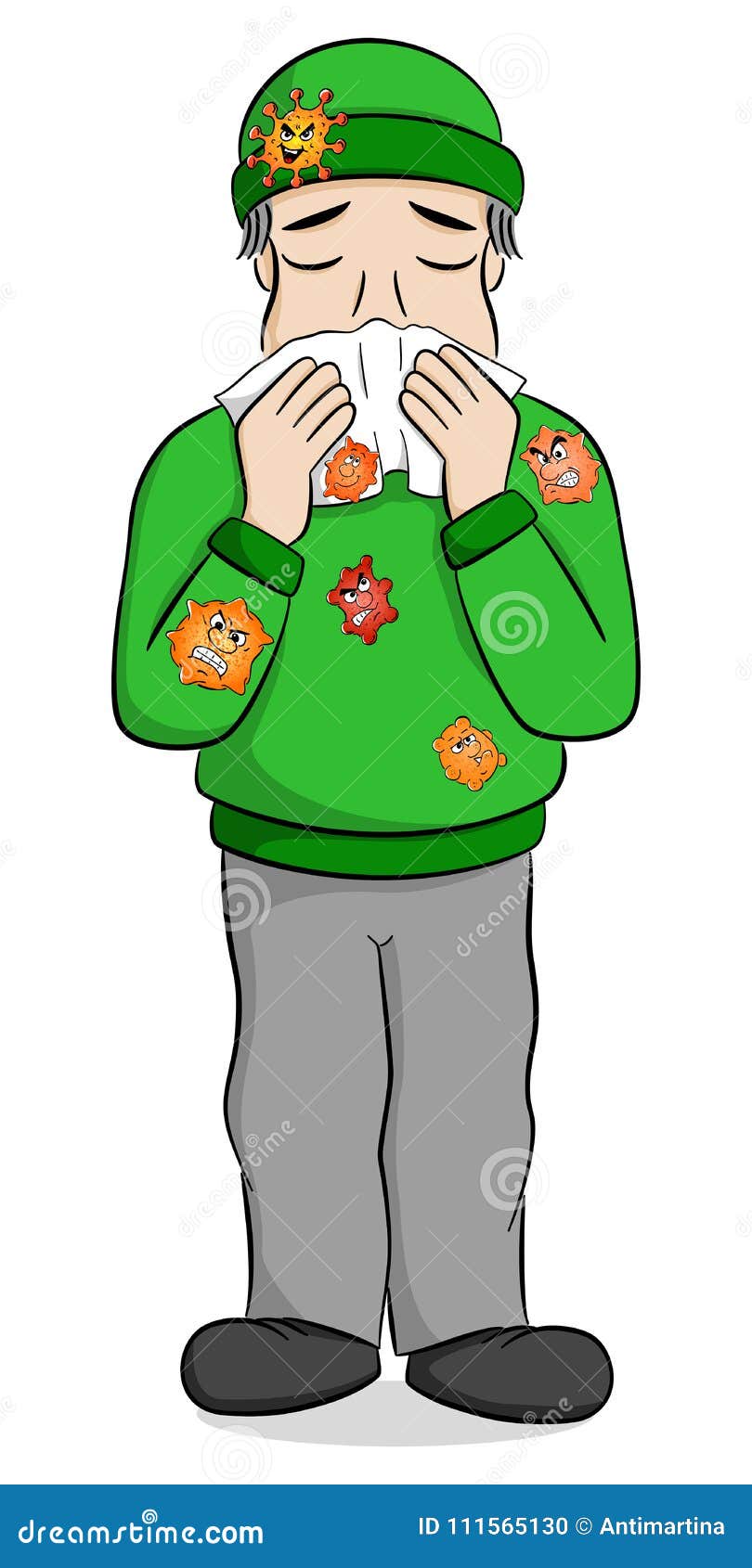 Sneezing cartoon man stock vector. Illustration of sick - 111565130