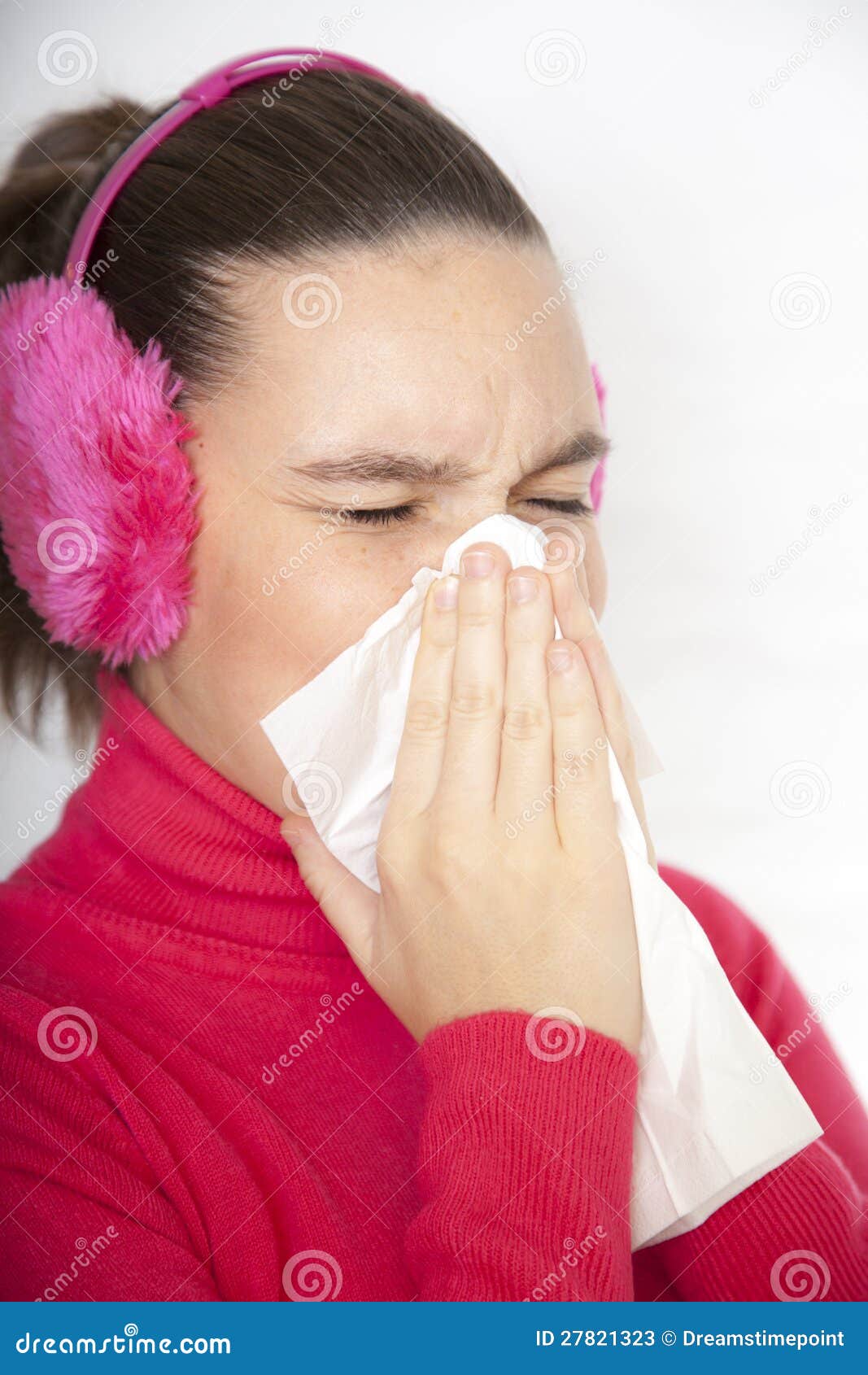 A Sneezing Cute Young Woman Stock Image - Image of earmuffs, illness ...