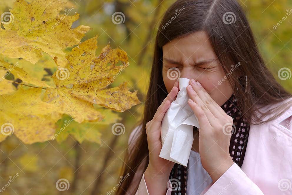 Sneezing Girl stock photo. Image of care, healthcare, maple - 7104726
