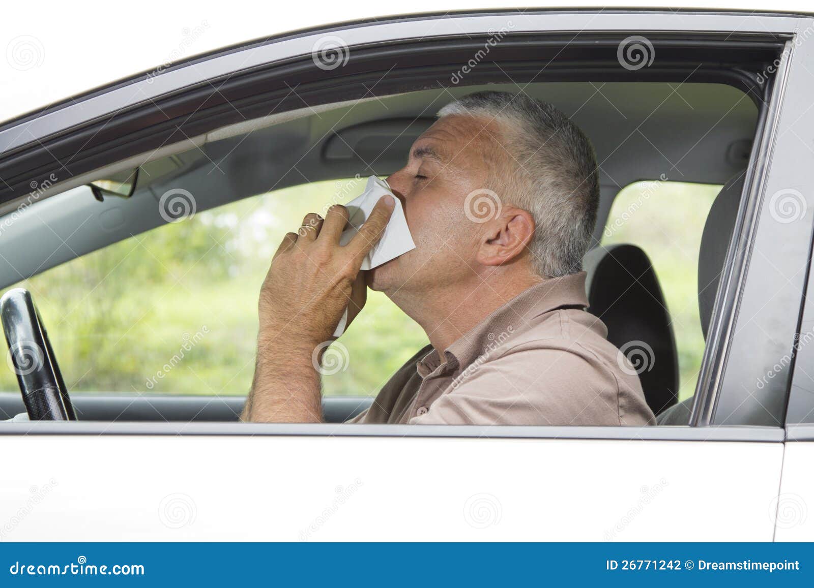 Sneezing man in the car stock photo. Image of allergic - 26771242