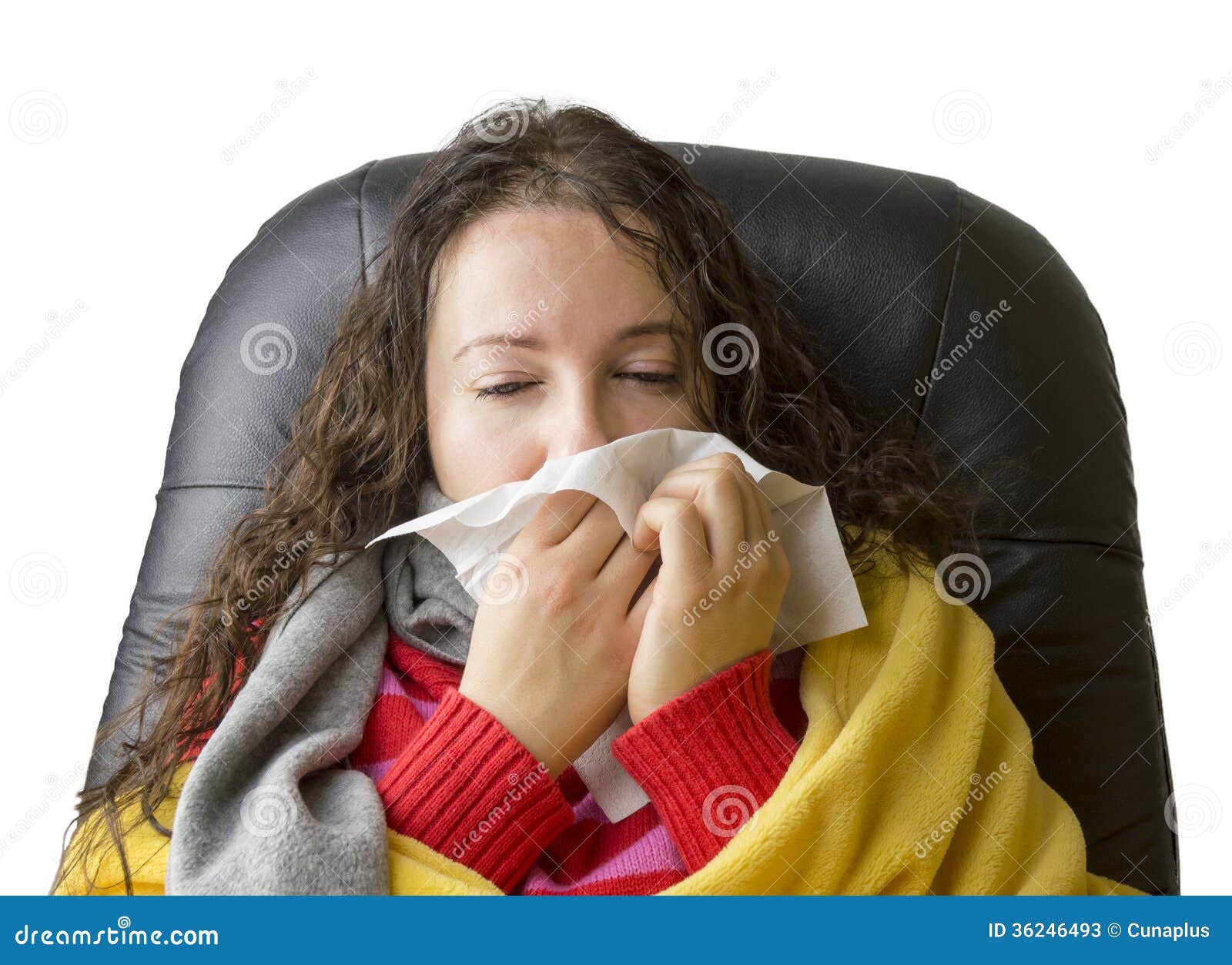 Sneezing into tissue stock image. Image of female, home - 36246493