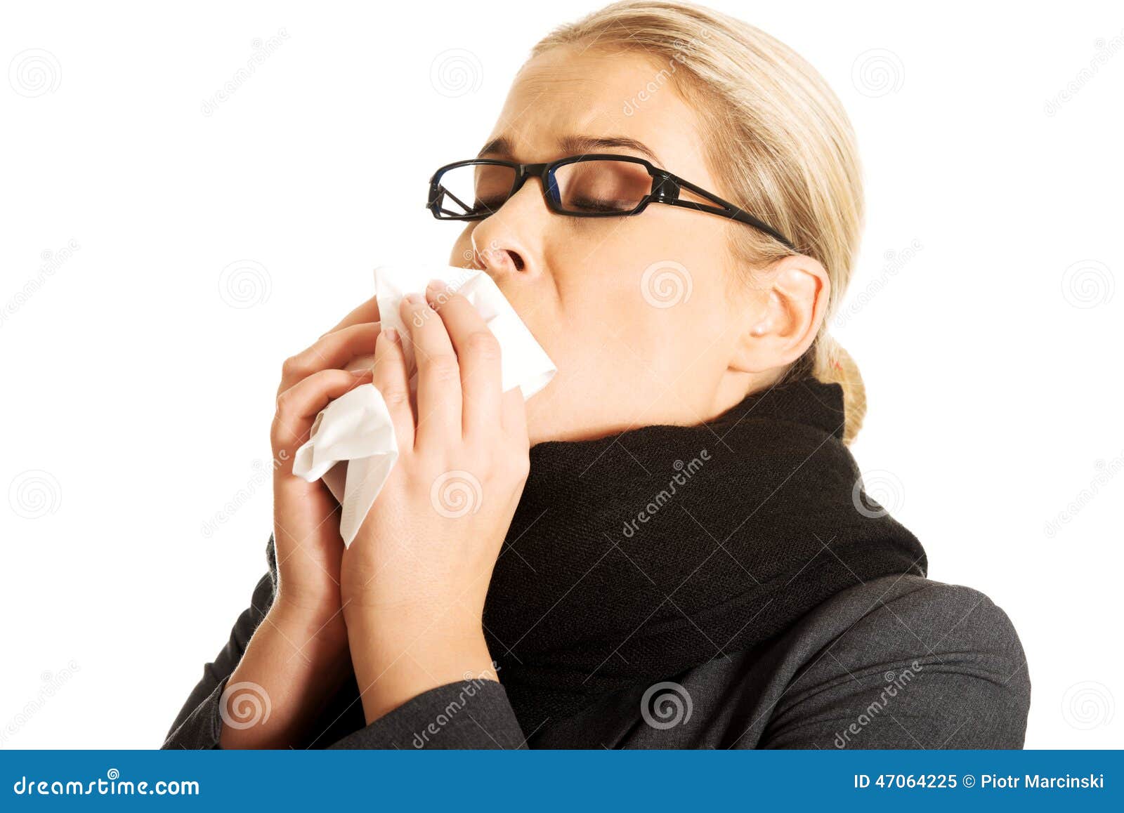Sneezing woman stock image. Image of cold, tissue, brunette - 47064225