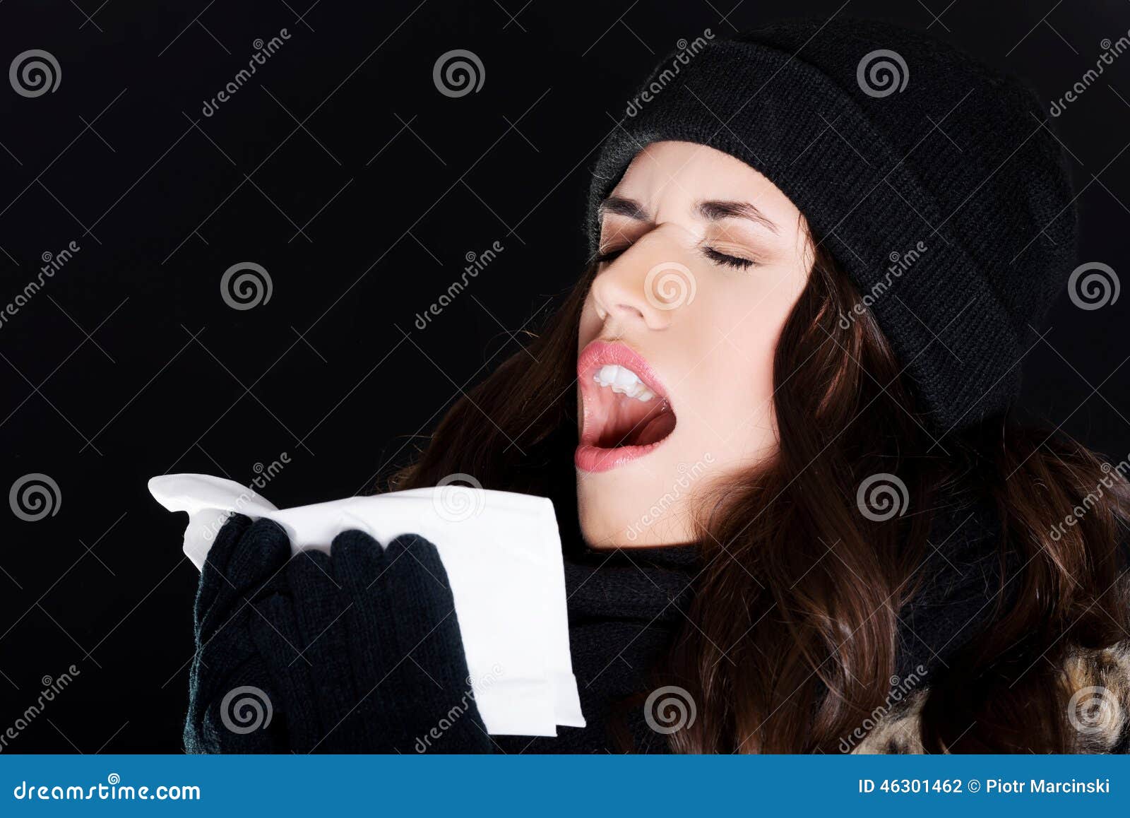 Sneezing woman stock photo. Image of beautiful, female - 46301462