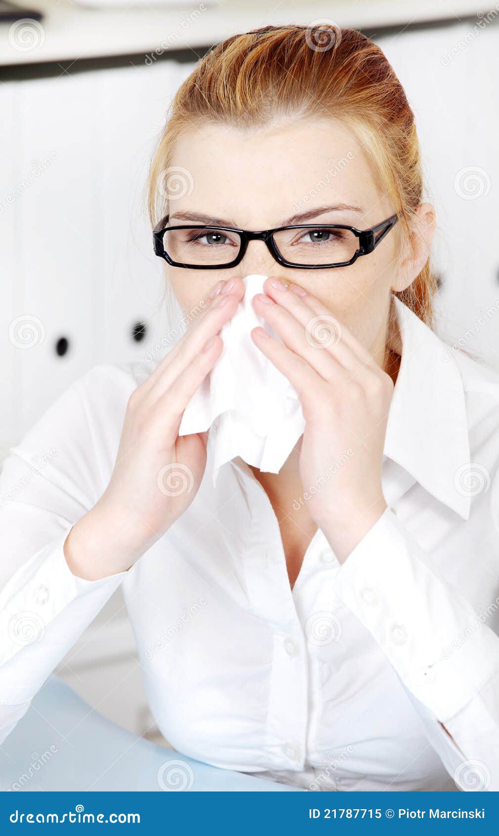 Sneezing woman`s closeup. stock image. Image of office - 21787715