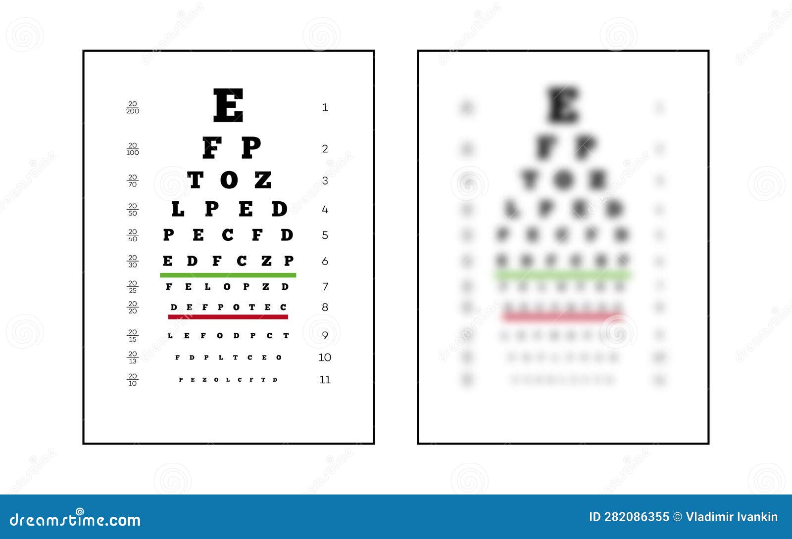 Snellen Chart Eye Test Sharp and Unsharp Stock Vector - Illustration of ...