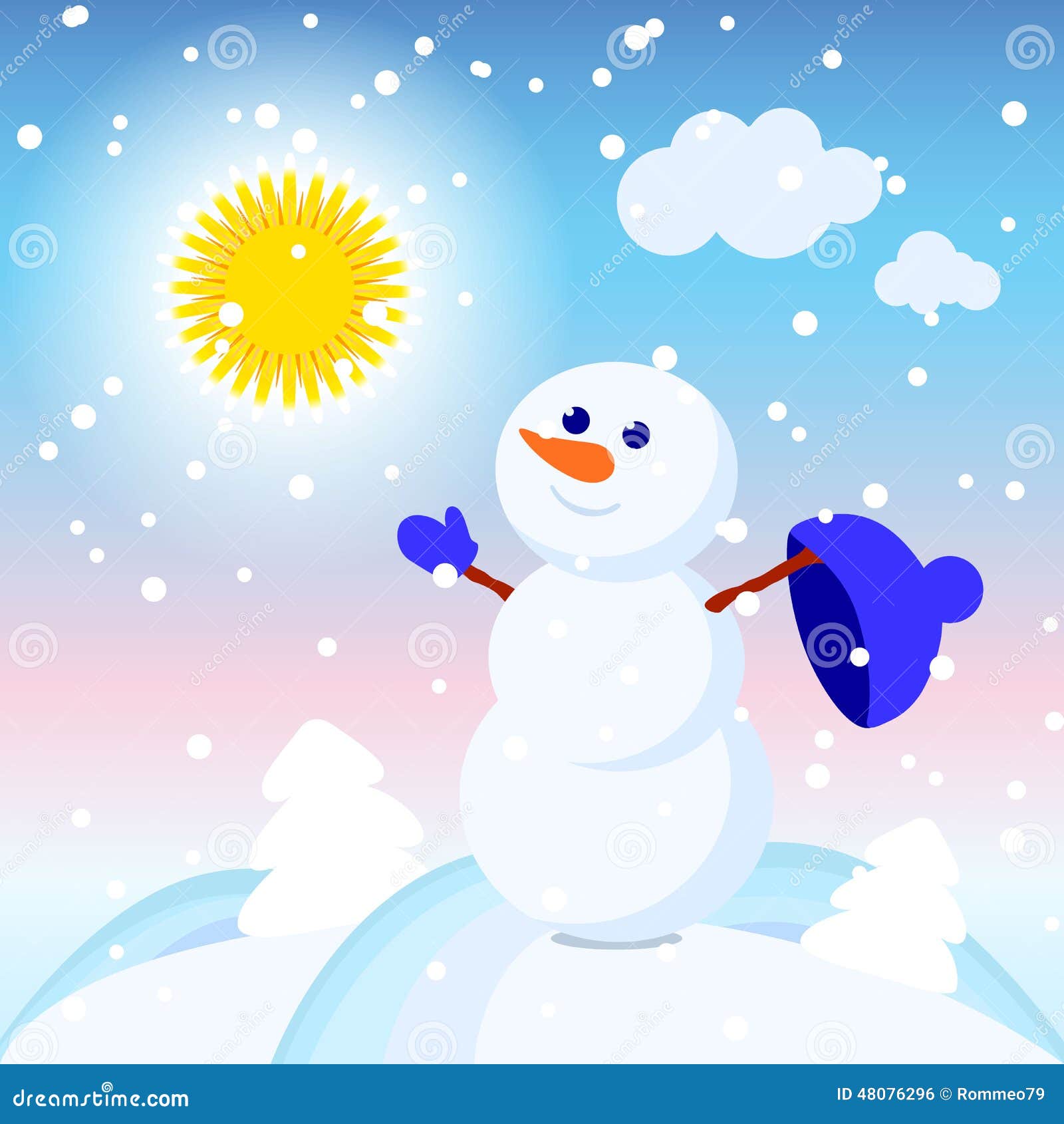 Snögubbe Snö, Kort, Sol, Design, Vinter, Vektor Illustrationer - Bild ...