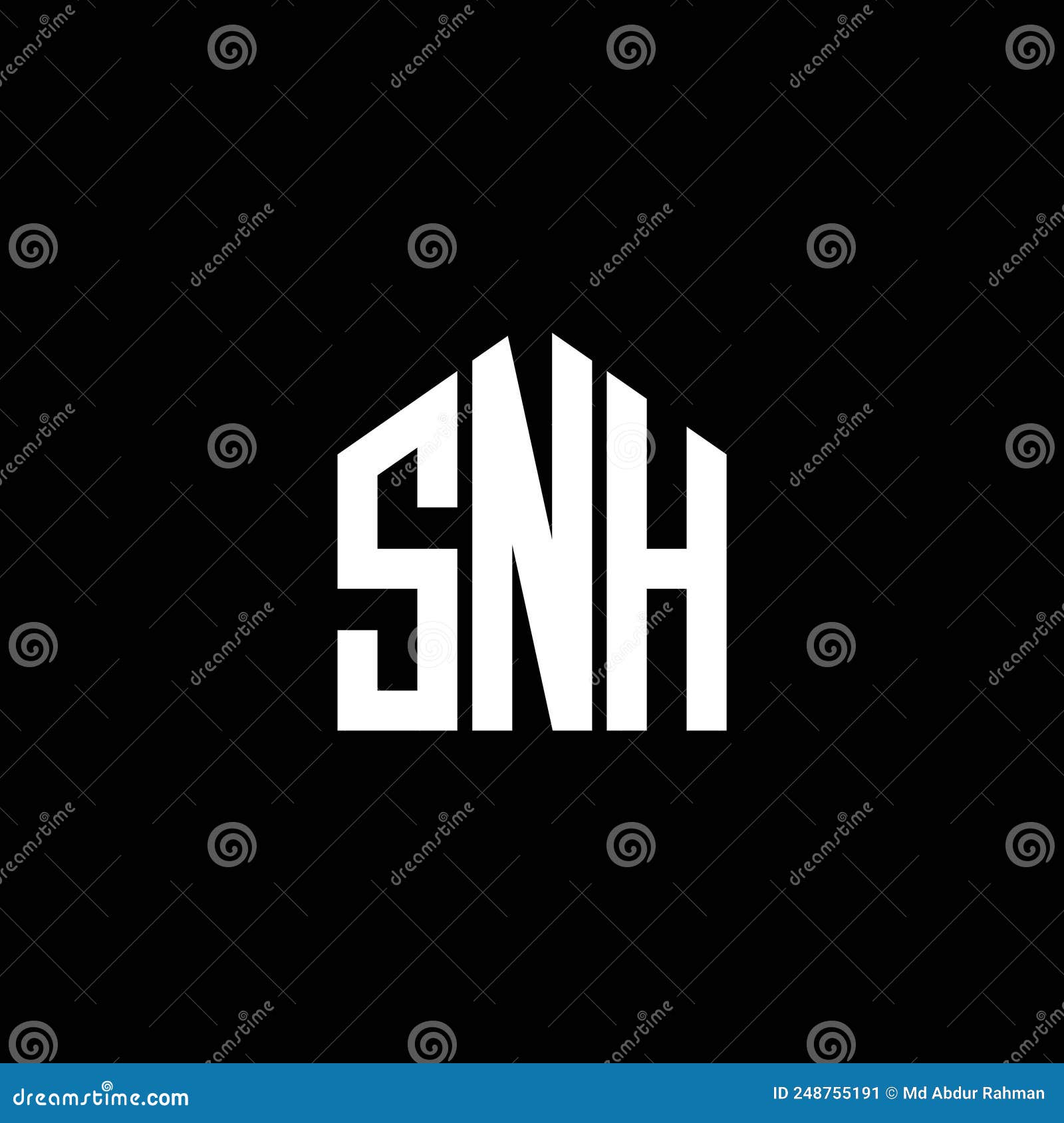 SNH Letter Logo Design on BLACK Background. SNH Creative Initials ...