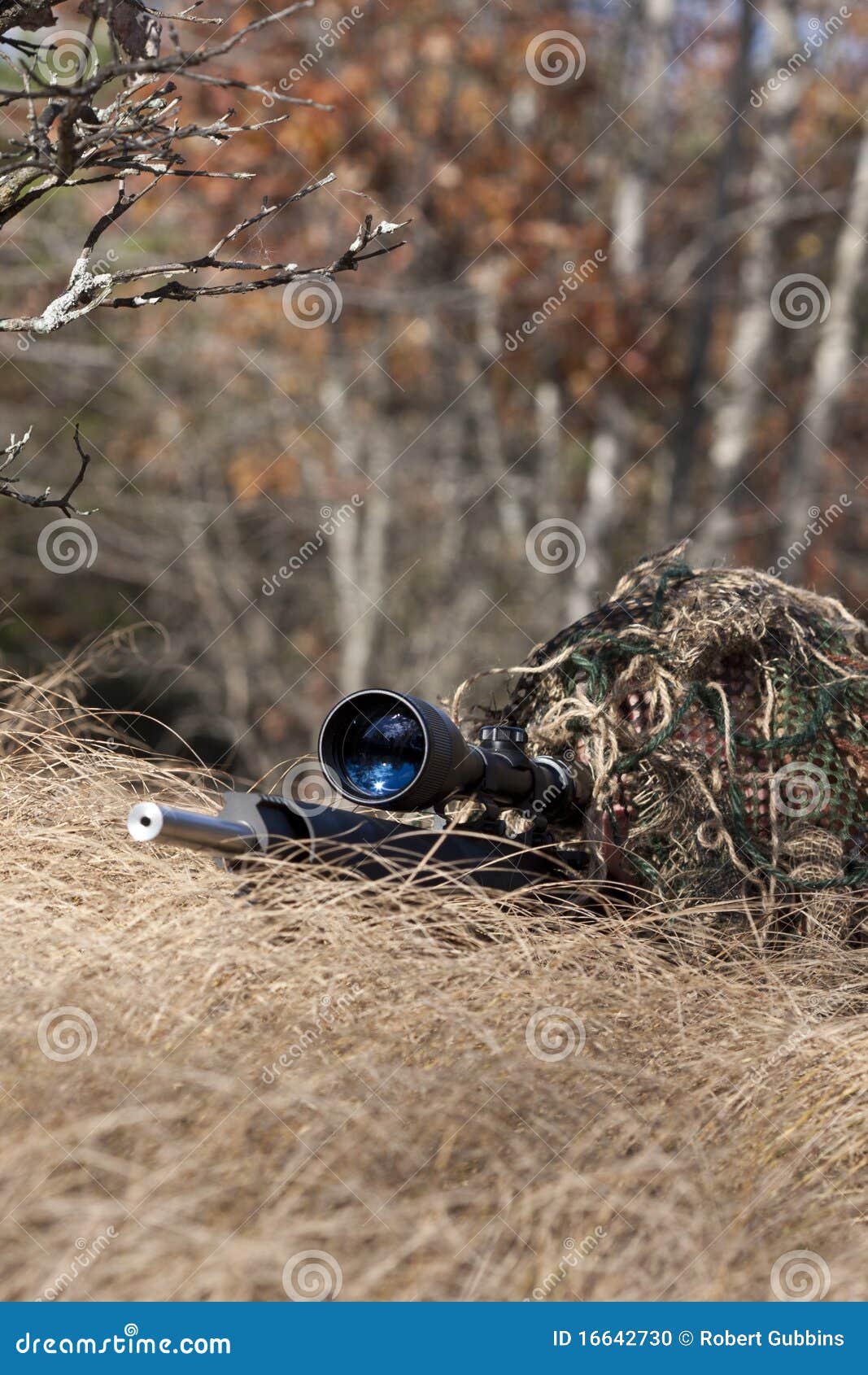 Combat Sniper Officer Holding His Long Barrel Sniper Rifle With ...