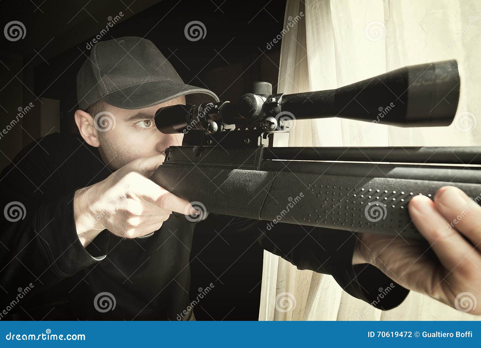 Sniper in action stock photo. Image of army, scope, portrait - 70619472