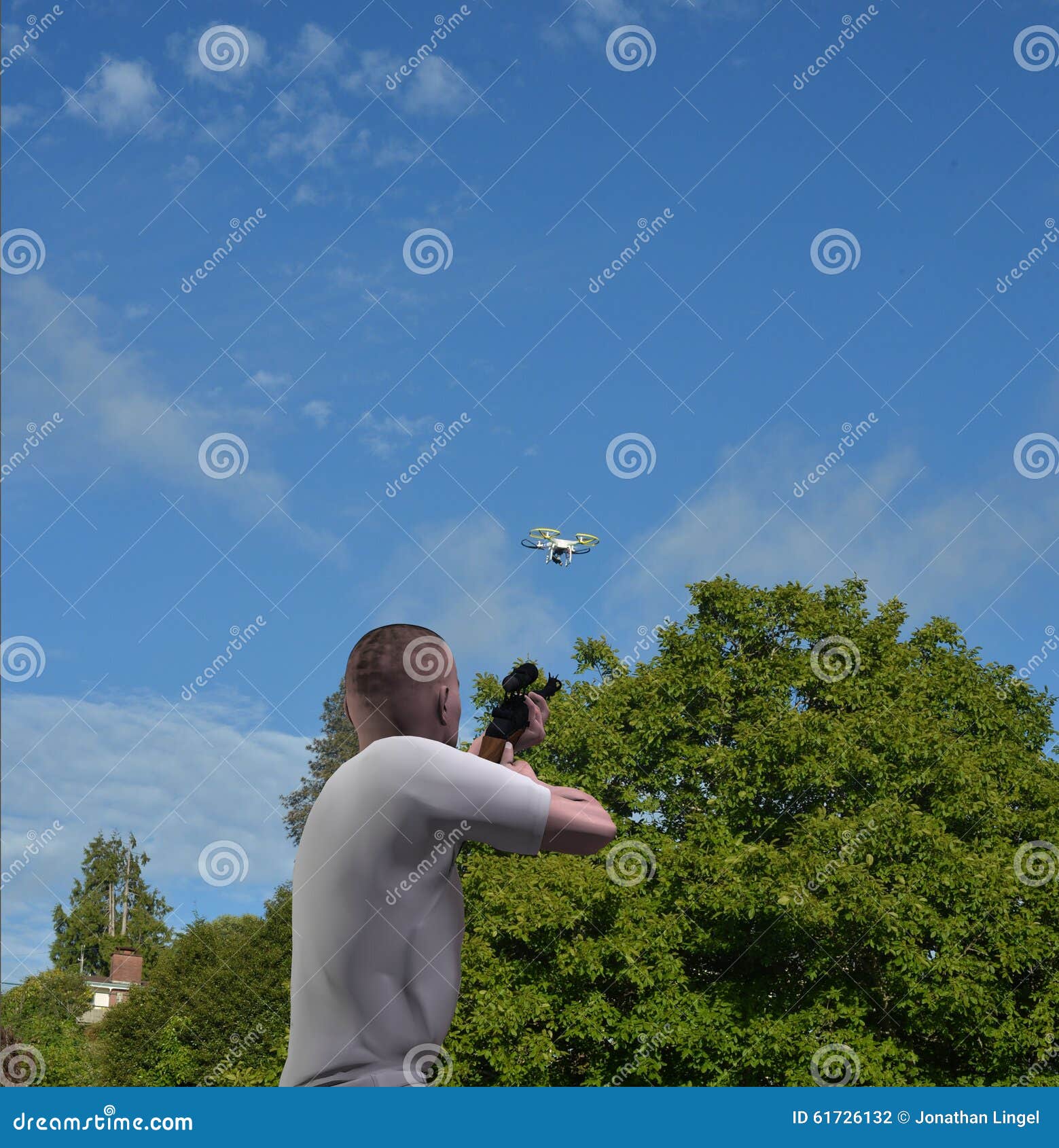 Sniper aiming at drone stock illustration. Illustration of rifle - 61726132