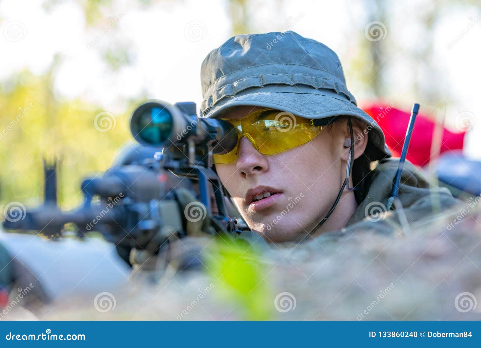 Sniper Armed with Large Caliber, Sniper Rifle, Shooting Enemy Targets ... Sniper Armed with Large Caliber, Sniper Rifle, Shooting Enemy Targets ...