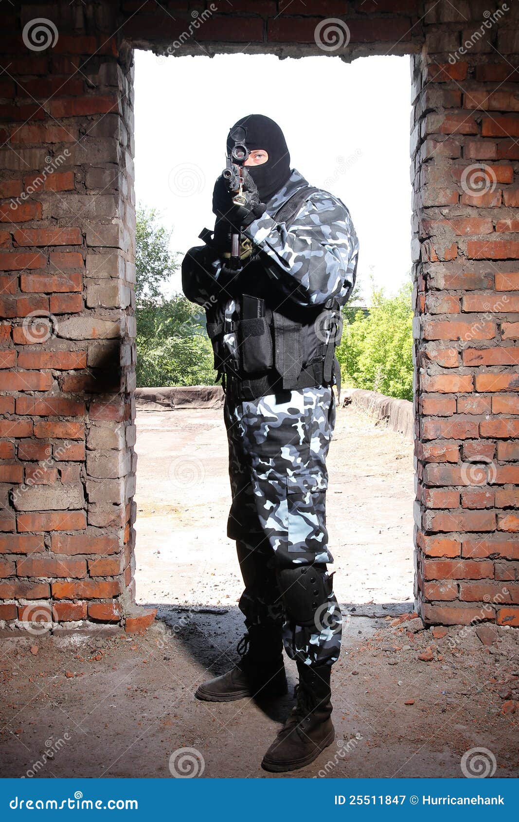 Sniper in Black Mask Targeting with a Gun Stock Image - Image of male ...