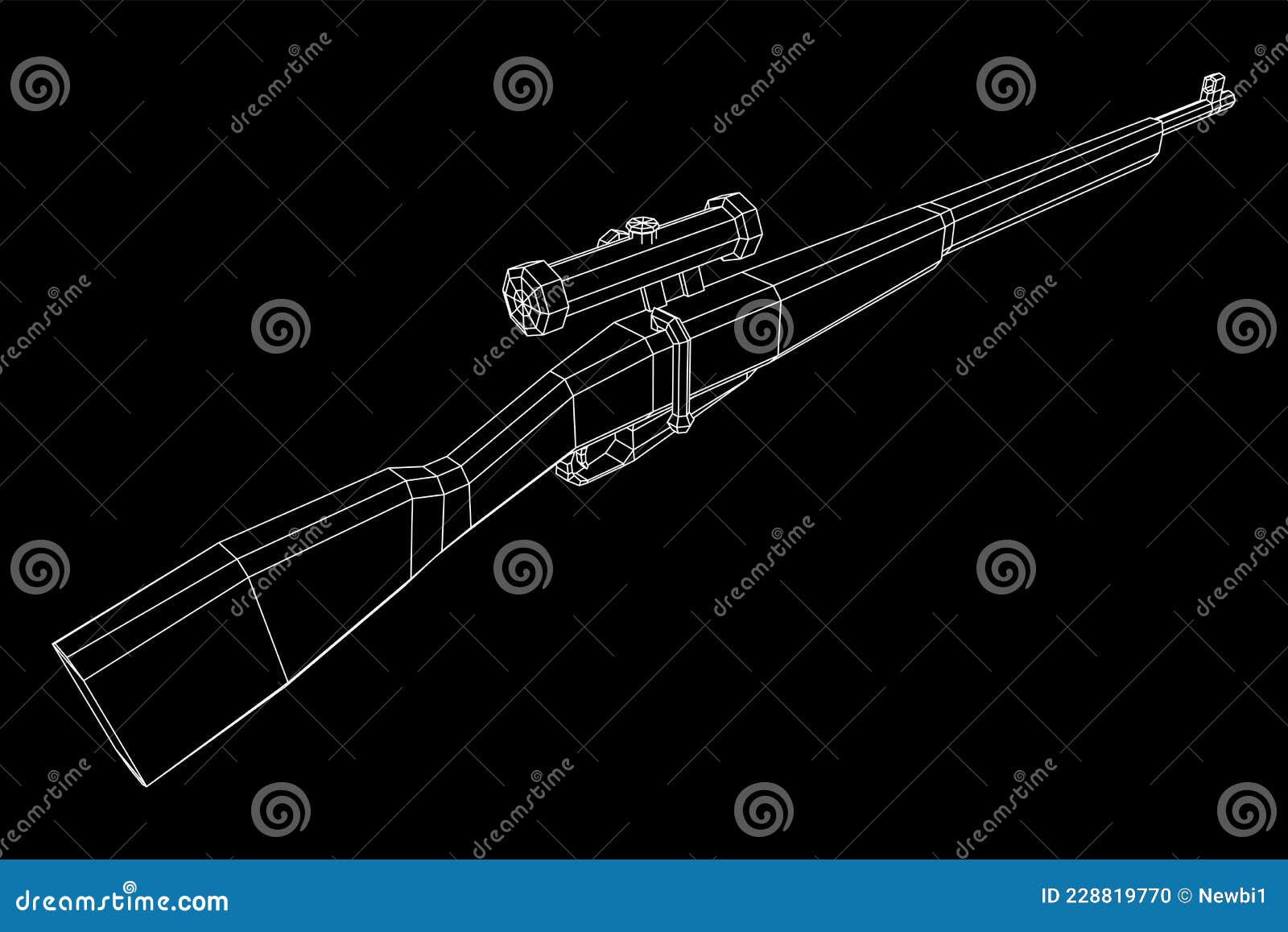 Sniper Bolt-action Rifle Mosin Nagant. Wireframe Low Poly Mesh Stock ...