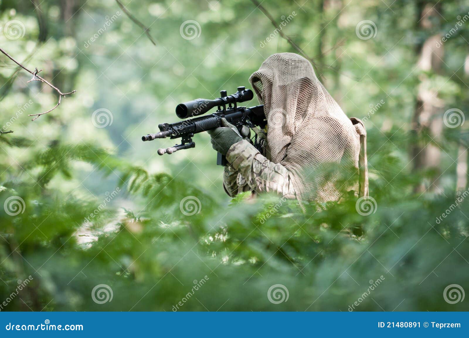 Sniper in forest stock image. Image of ammunition, invisible - 21480891