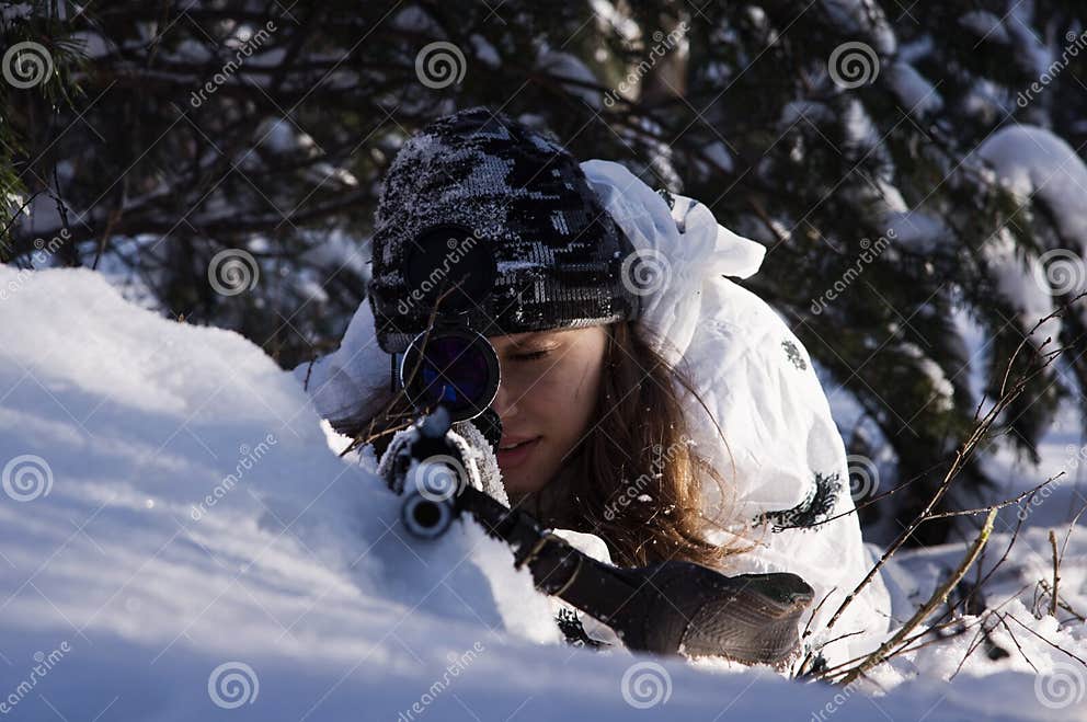 Sniper girl stock photo. Image of serious, sight, armed - 23700494