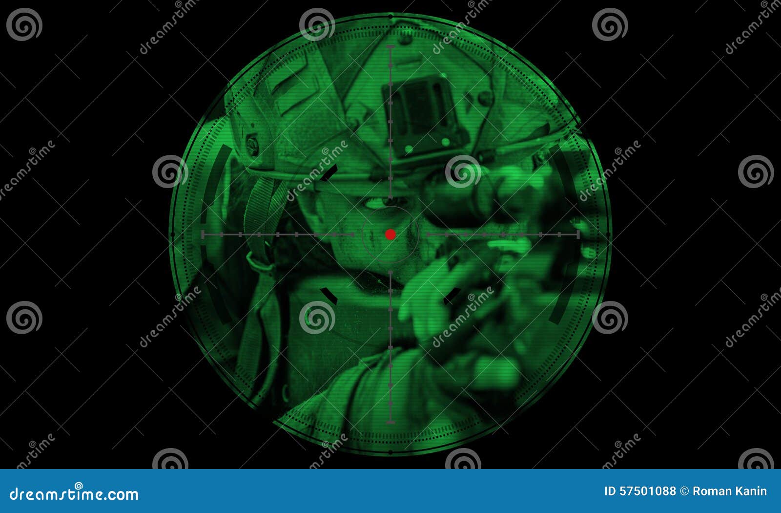 Sniper during Night Operation Hostage Rescue.view through the Ni Stock ...